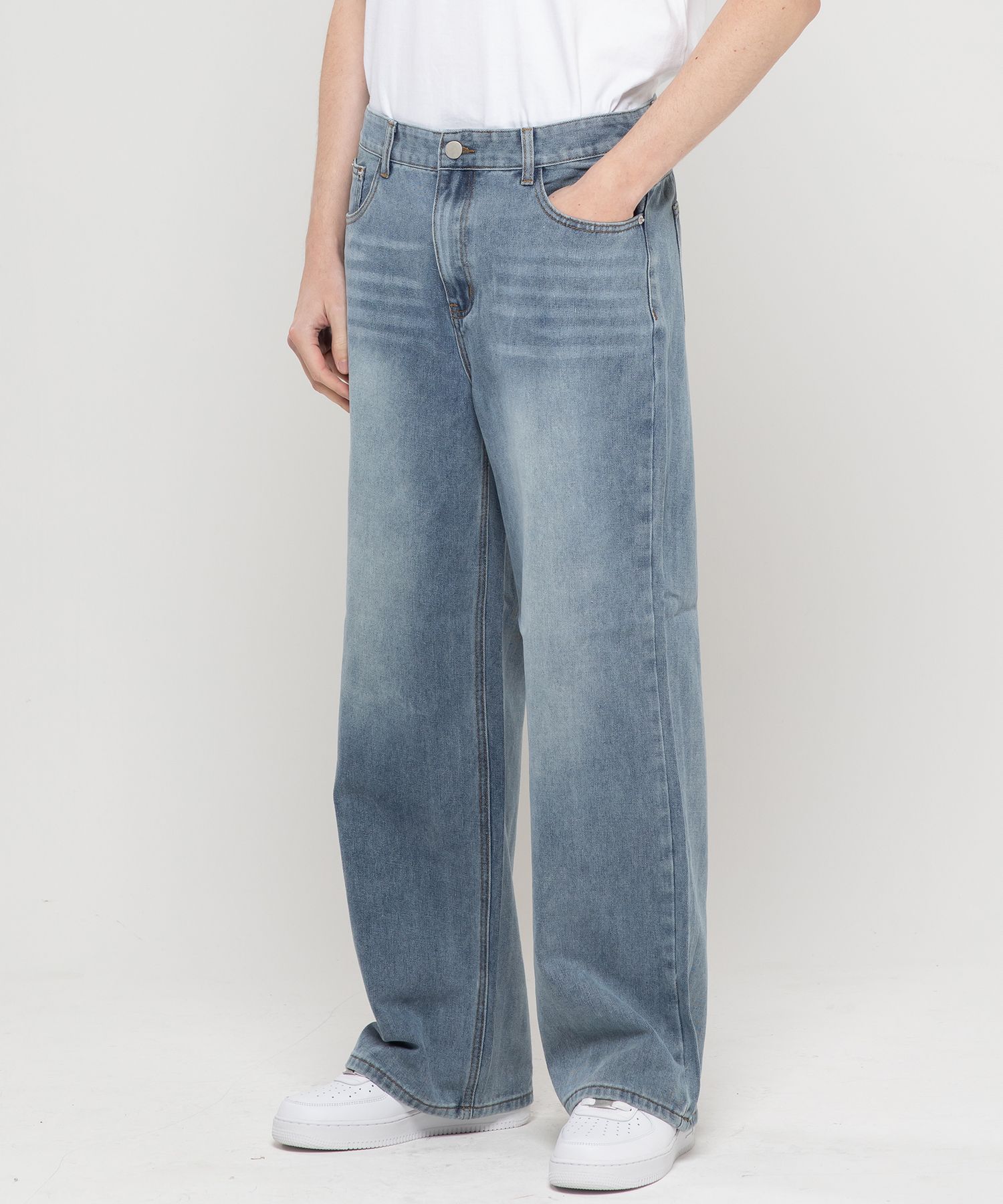 MUSINSA | CHAMBROS Basic Washing Wide Denim Pants [Light Indigo]