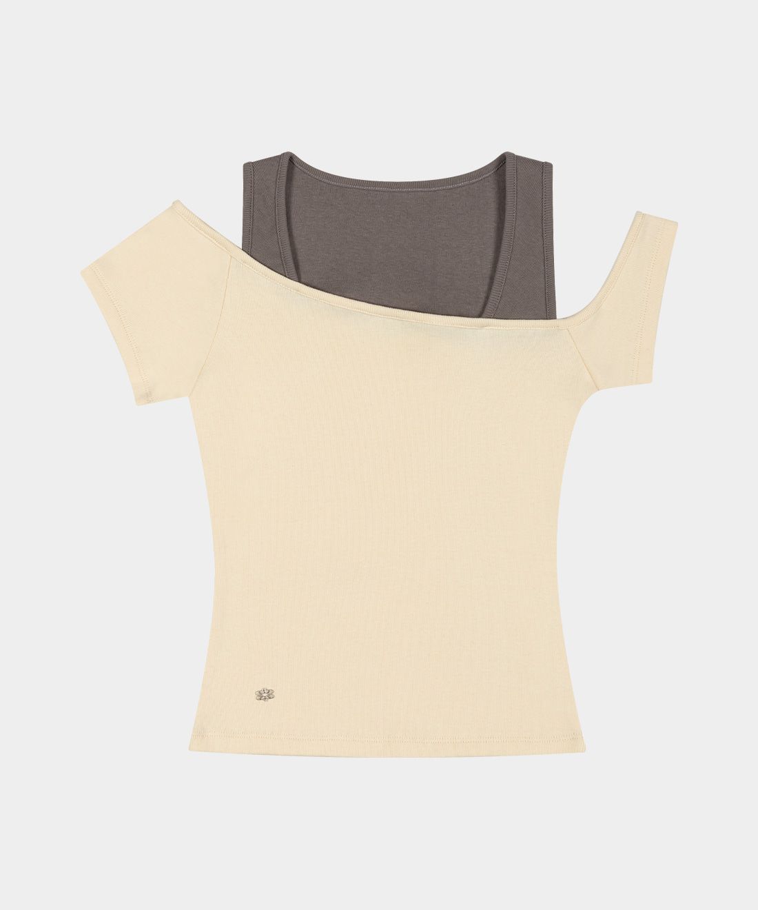 MUSINSA | KISYNING Off-Shoulder Cling Layered Sleeve Top (Light Yellow)