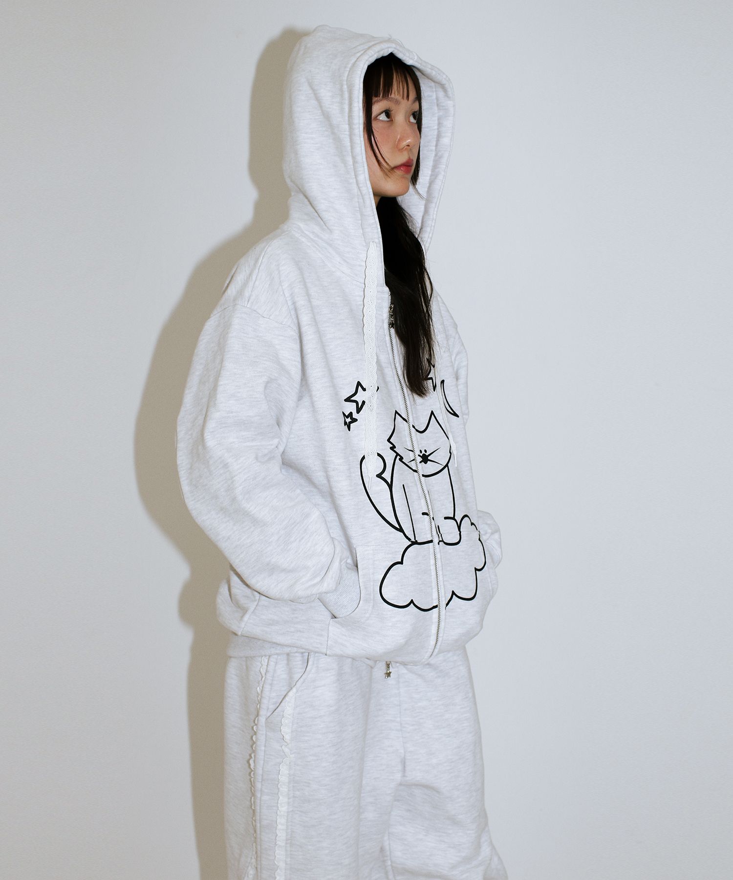 MUSINSA | ONENINENINEONE Cat Sketch Hoodie_White Melange