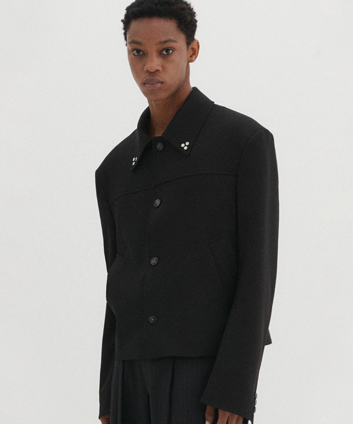 MUSINSA | DNSR Claire Rivet Crop Jacket Black