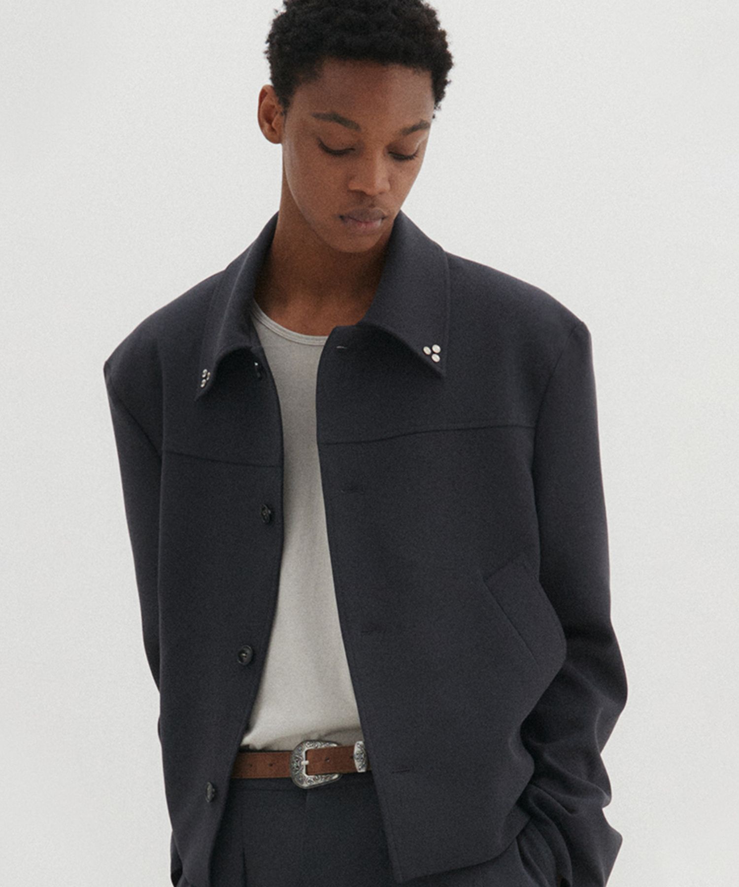 MUSINSA | DNSR Claire Rivet Crop Jacket Charcoal