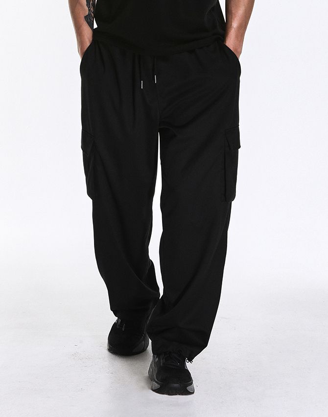 MUSINSA公式 | RVD Comfort Wide String Cargo Pants (Black)