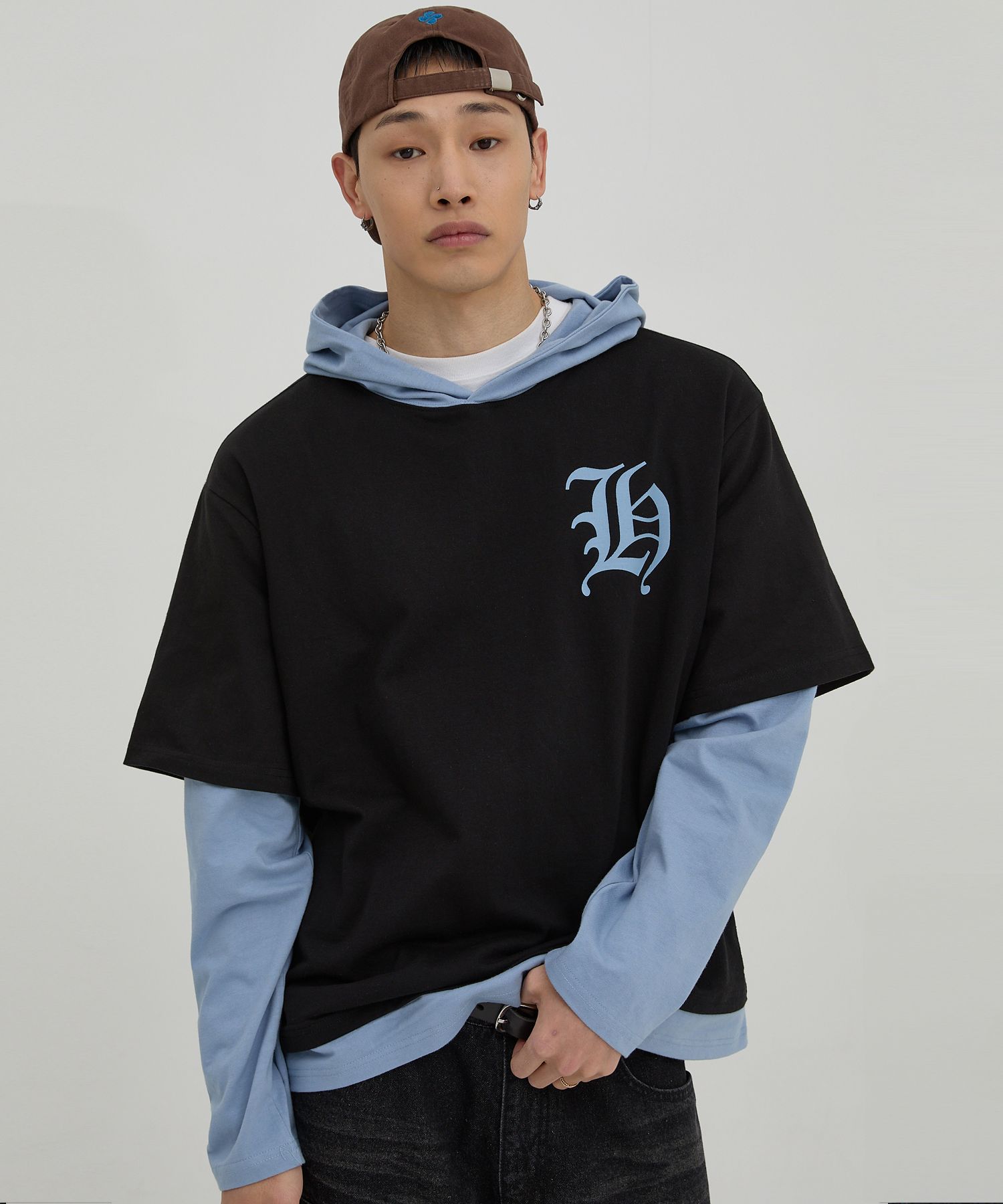 MUSINSA | HOODHOOD H Layered Hood Long Sleeve Black