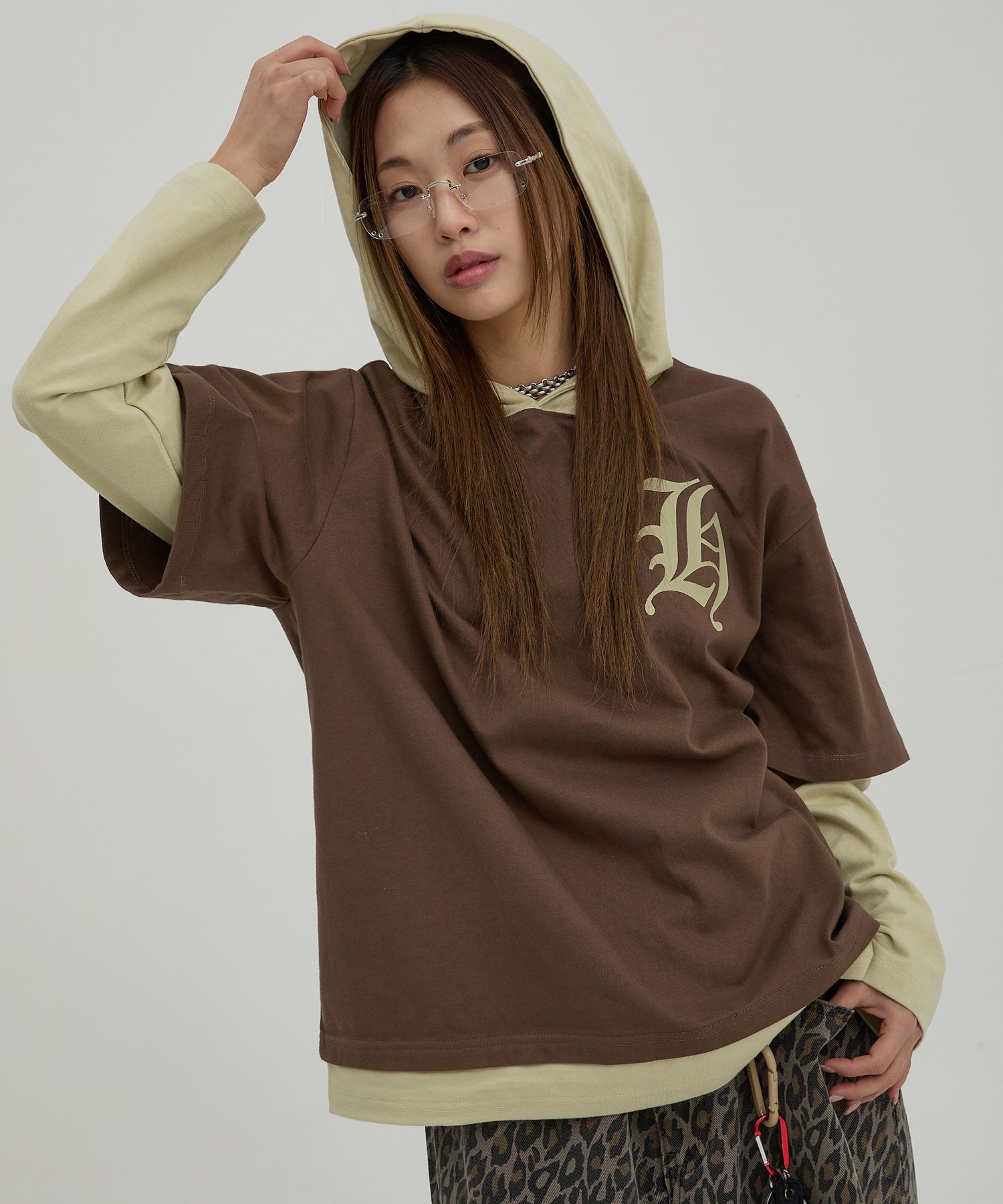 MUSINSA公式 | HOODHOOD H Layered Hood Long Sleeve Brown