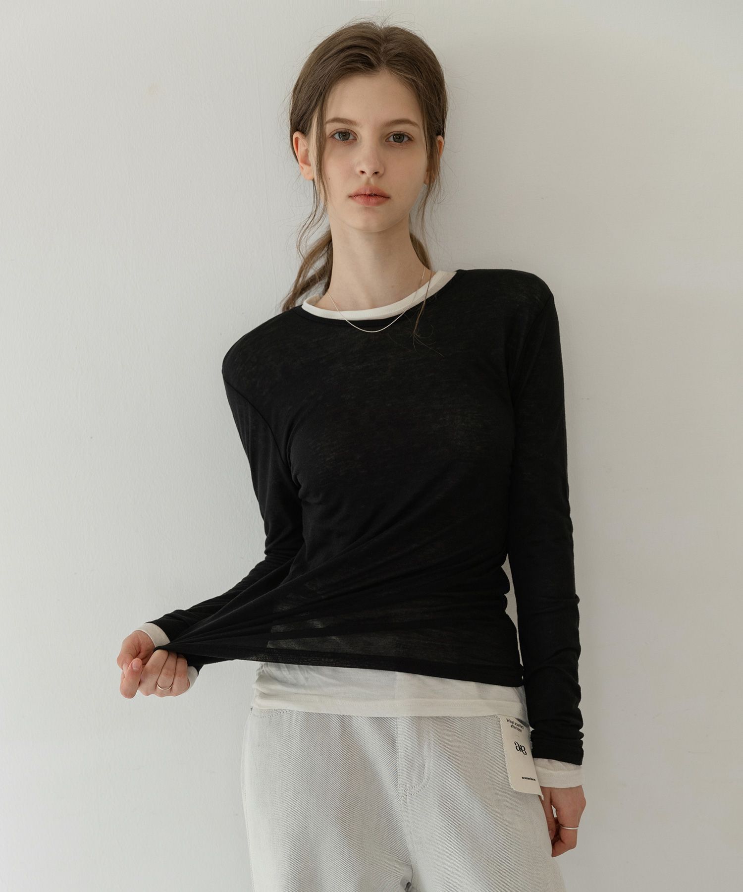 MUSINSA公式 | NON AND NON THIN NECK WOOL TENCEL SEE-THROUGH T-SHIRT ...