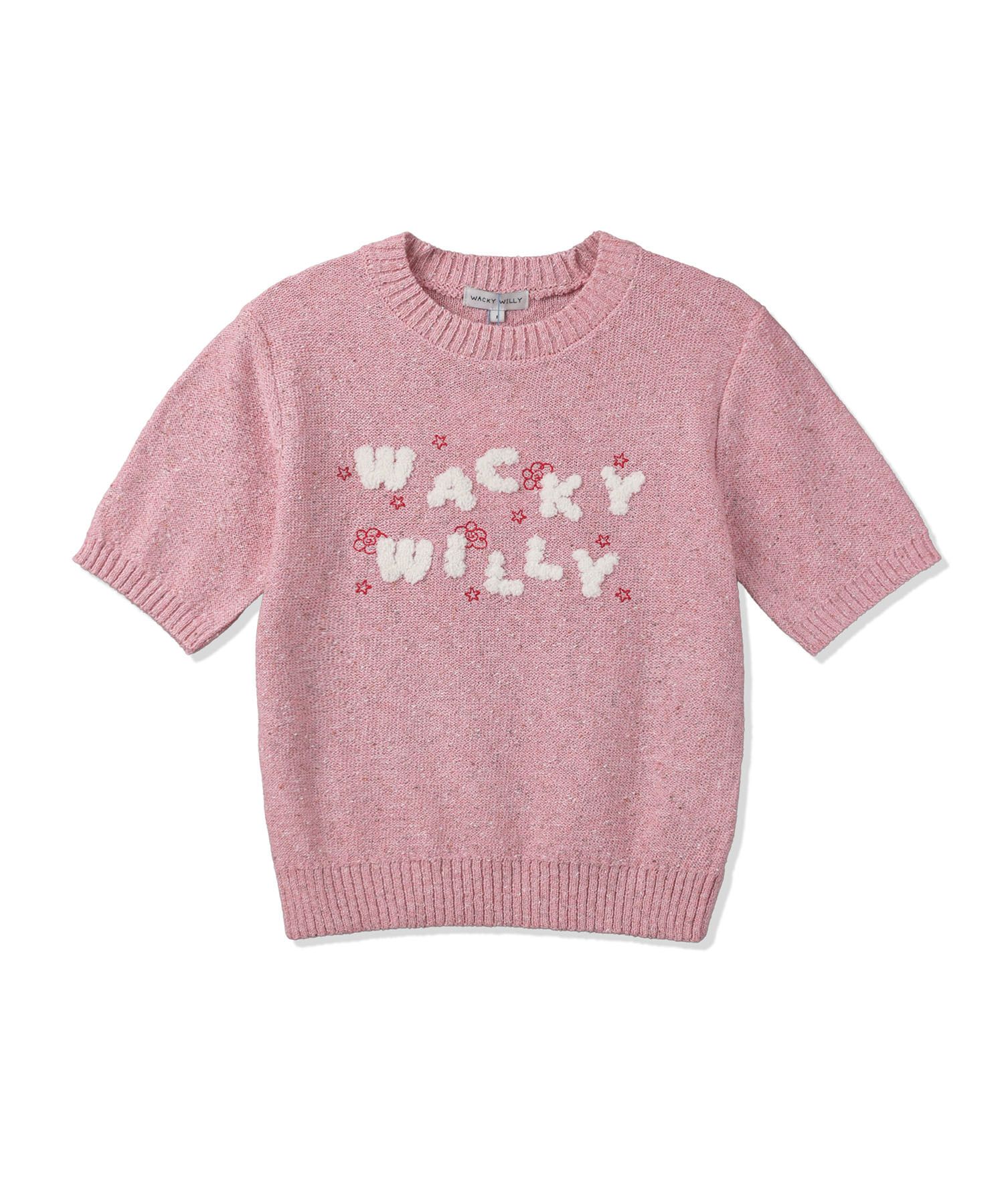 MUSINSA | WACKY WILLY Women's typo logo multicolor short sleeve knit pink