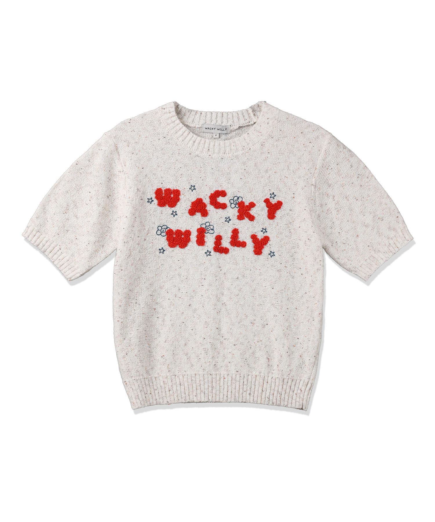MUSINSA | WACKY WILLY Women's typo logo multicolor short sleeve knit cream
