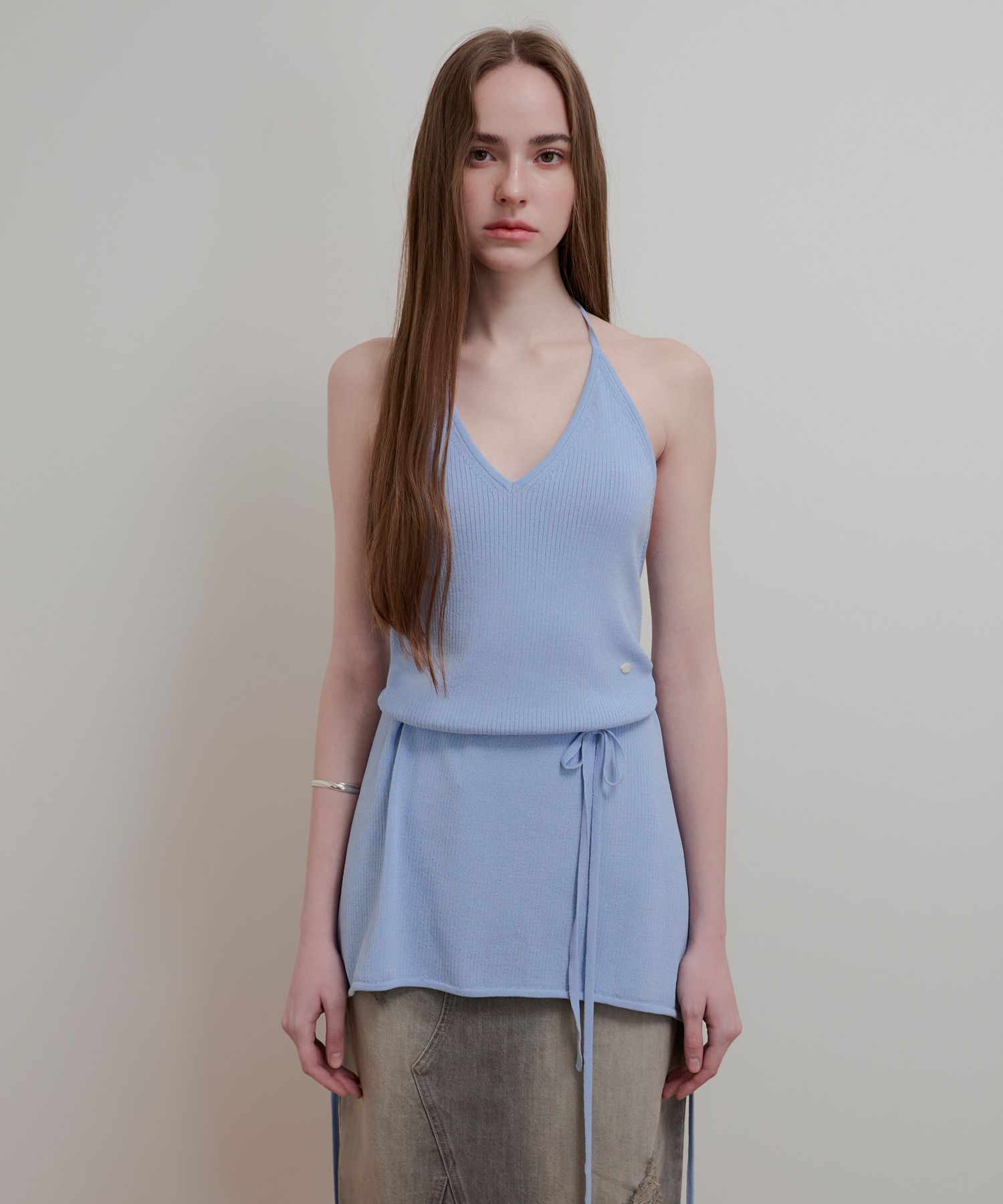 MUSINSA | AOPT LAYERED HALTER NECK KNIT - SKY