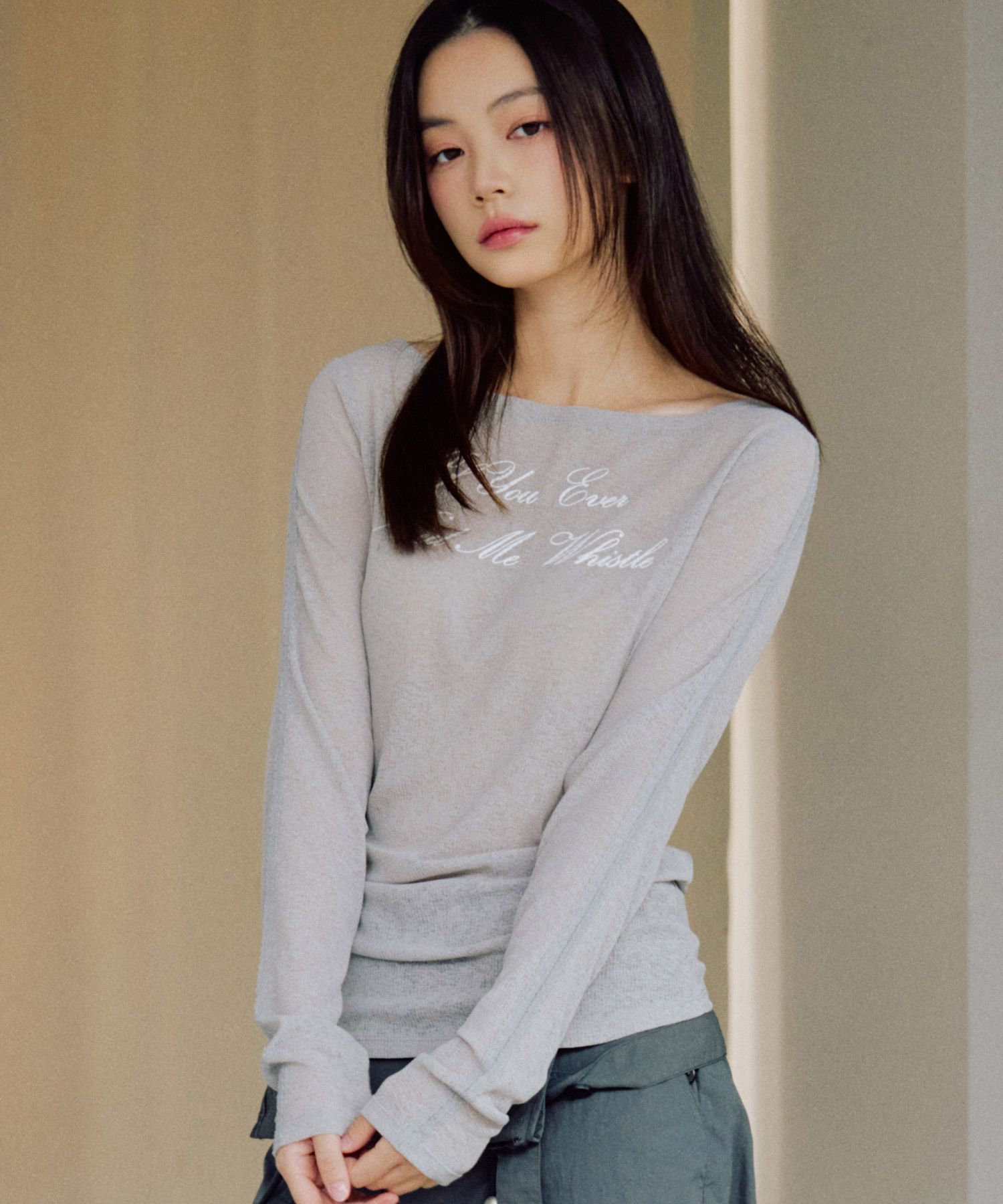 MUSINSA公式 | ZEROPLANET Darlene See-through Long Sleeve [GREY]