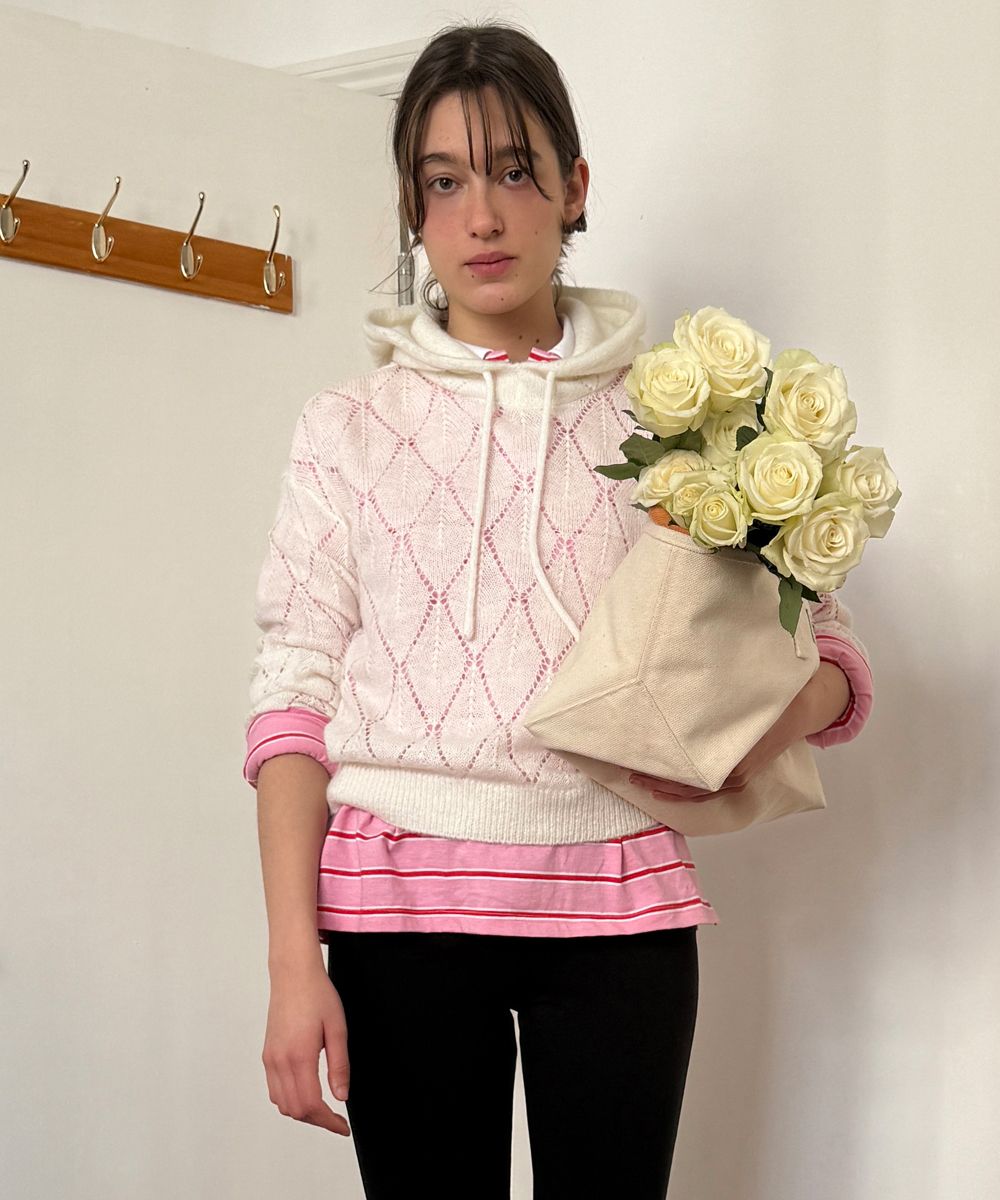 MUSINSA | SINOON Diamond Hooded Knit (Ivory)