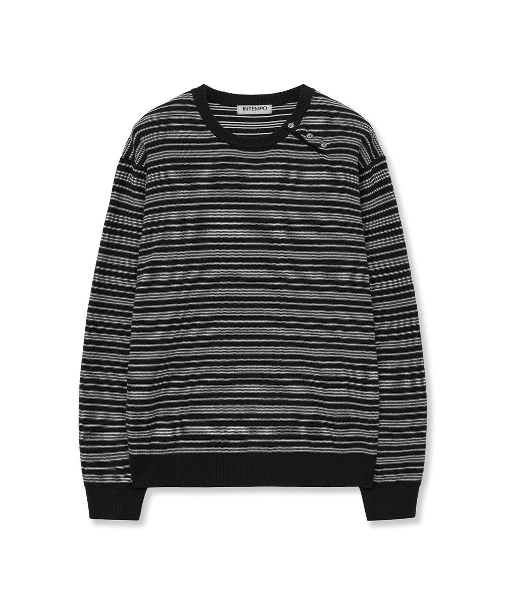 MUSINSA | INTEMPOMOOD Wheat Button Stripe Knit_Black