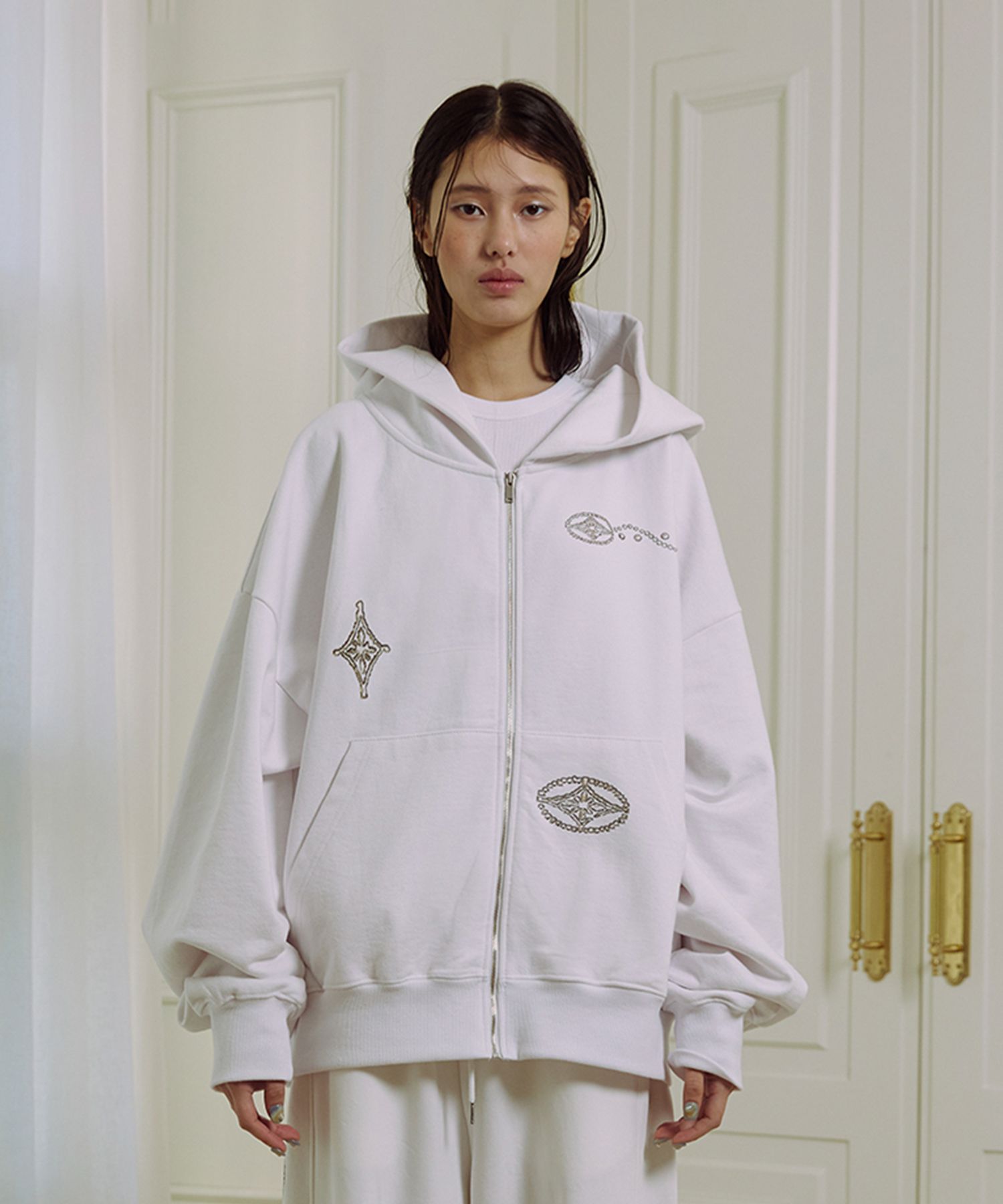 MUSINSA | PORTA GRAPHIC WASHED HOODED ZIP-UP, WHITE