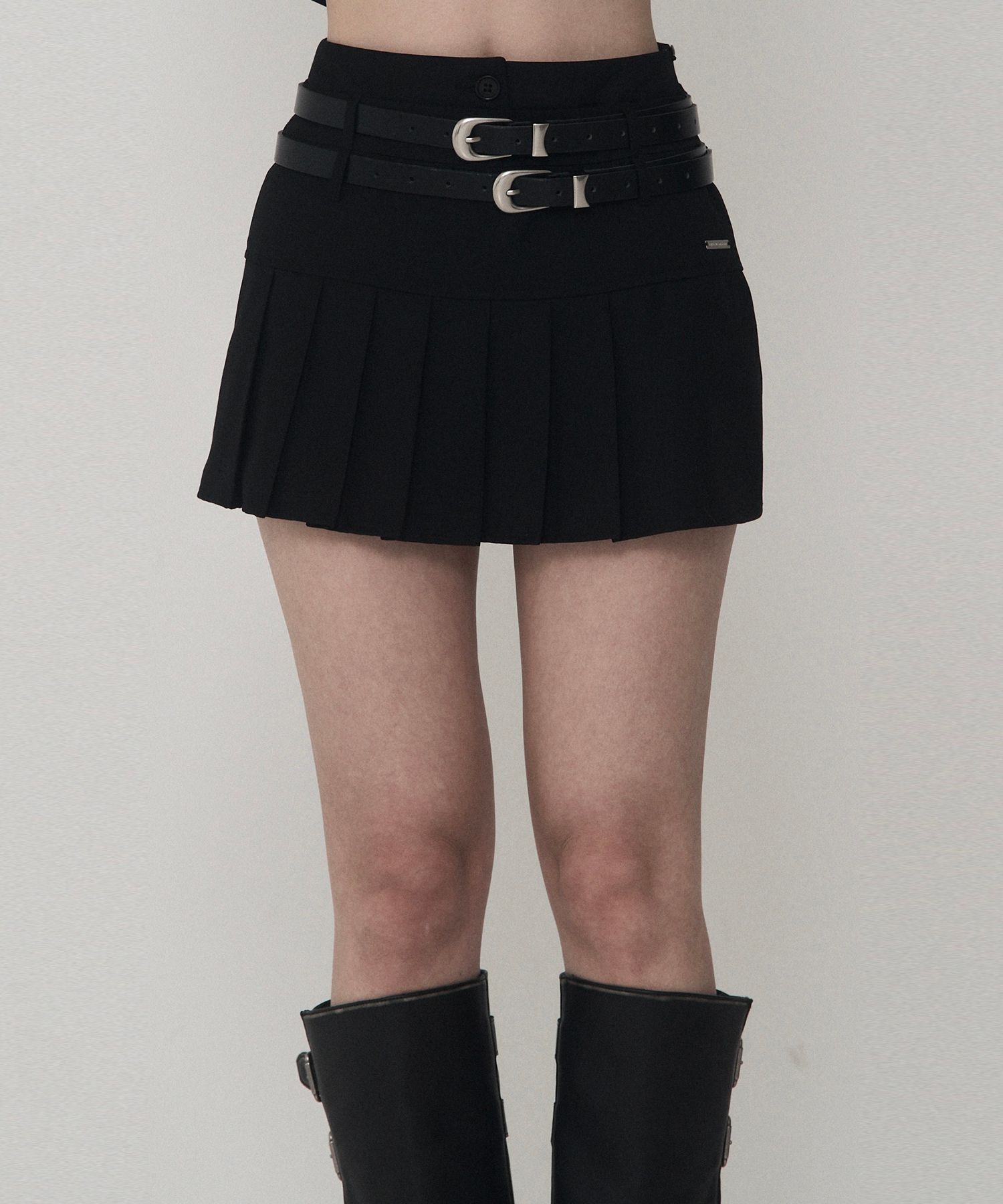 MUSINSA公式 | ETRE AU SOMMET Layered Set-up Two-Belt Side Pleated Skirt ...