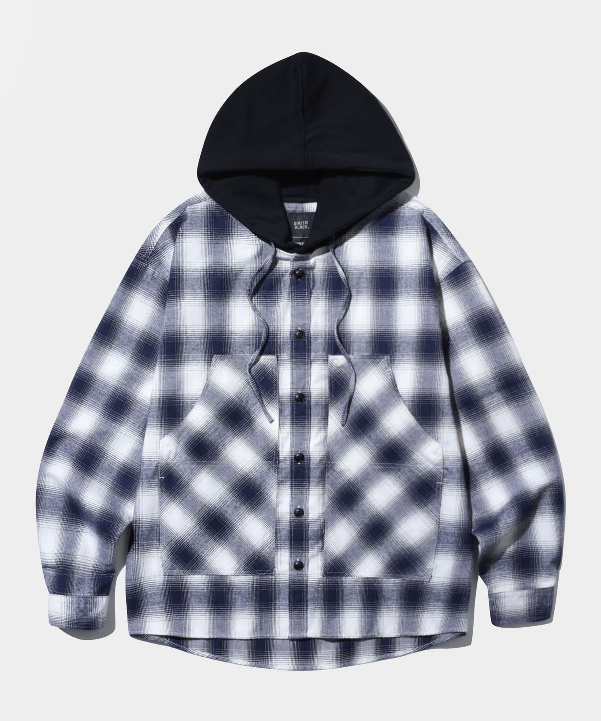 DOUBLE KNEE TARTAN CHECK HOODED SHIRT_NAVY - 디미트리블랙 (DIMITRIBLACK)