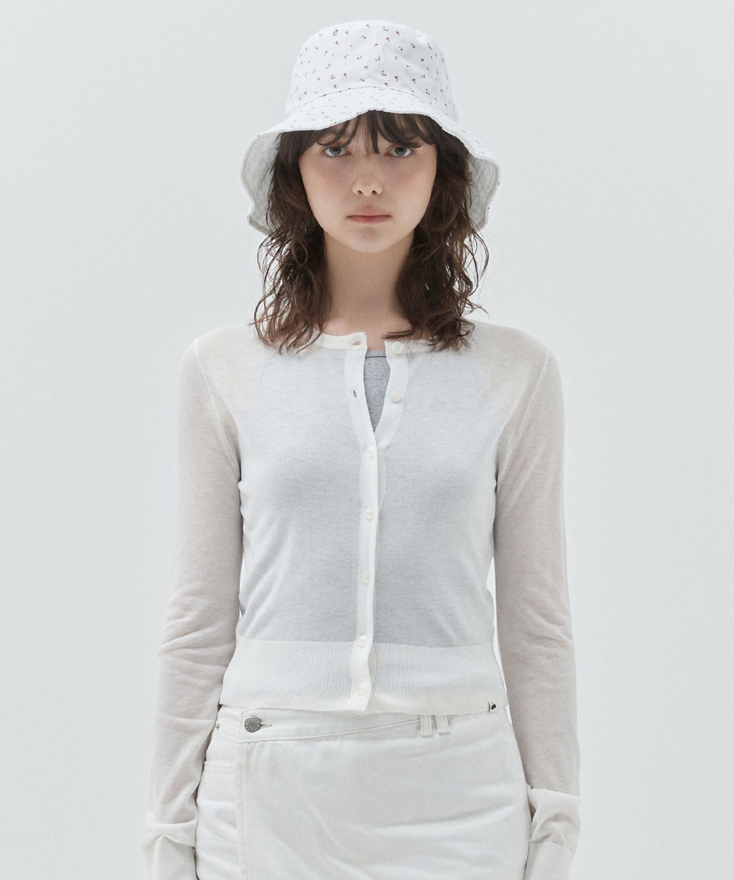MUSINSA | KIRSH Kirsch Plain Sheer Crop Cardigan [White]
