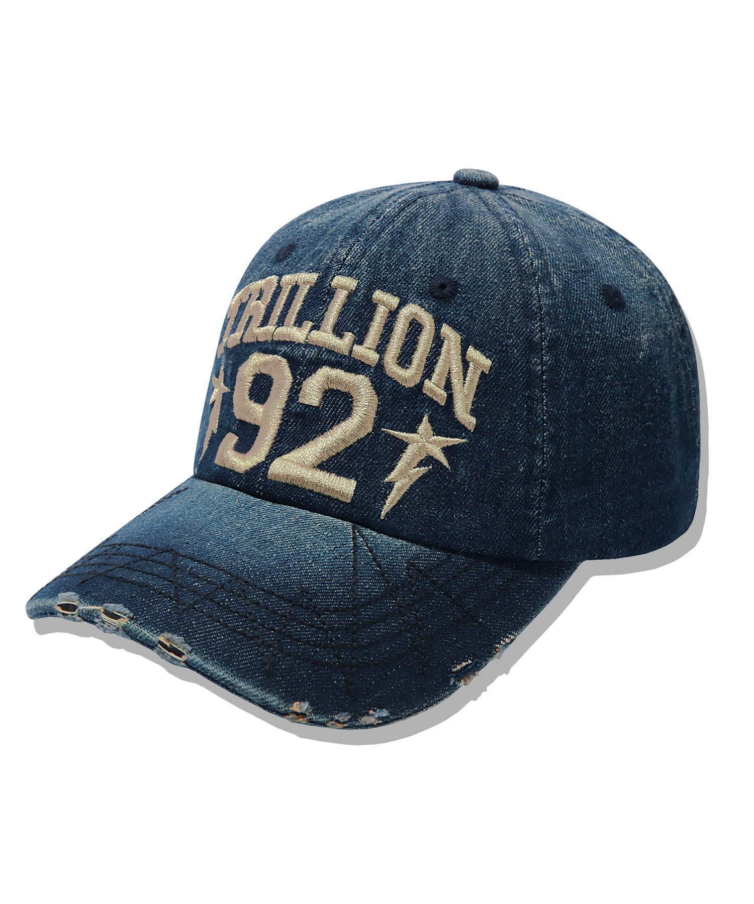 MUSINSA | TRILLION Vintage Damage Washed Denim Ball Cap [Indigo]