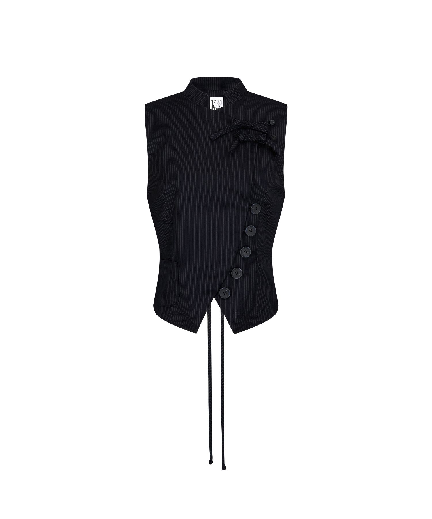 MUSINSA公式 | KASHIKO Preppy China Collar Vest Stripe