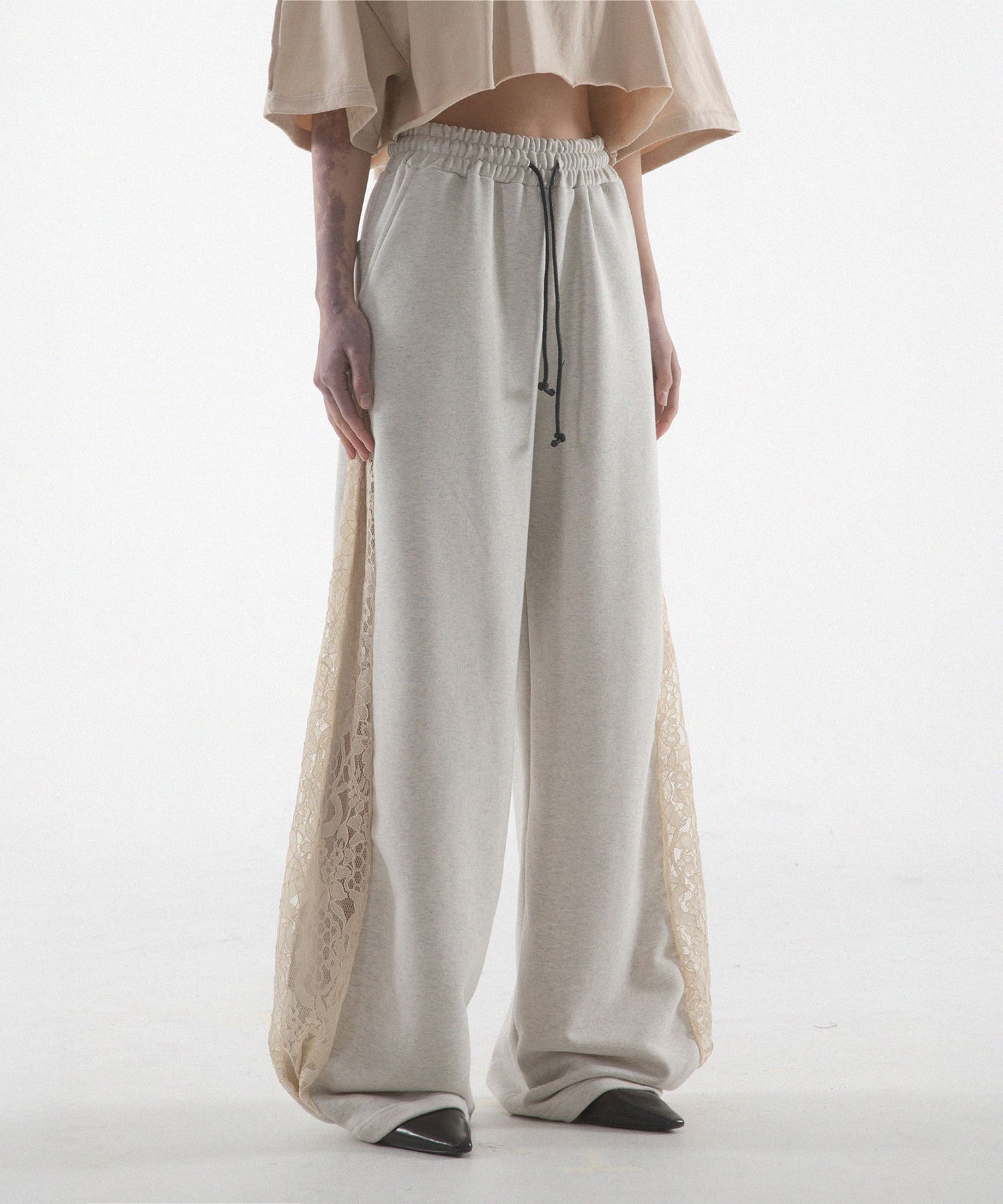 MUSINSA | FANSHOW SCISSORS TUCK SEE-THROUGH PANTS - OATMEAL