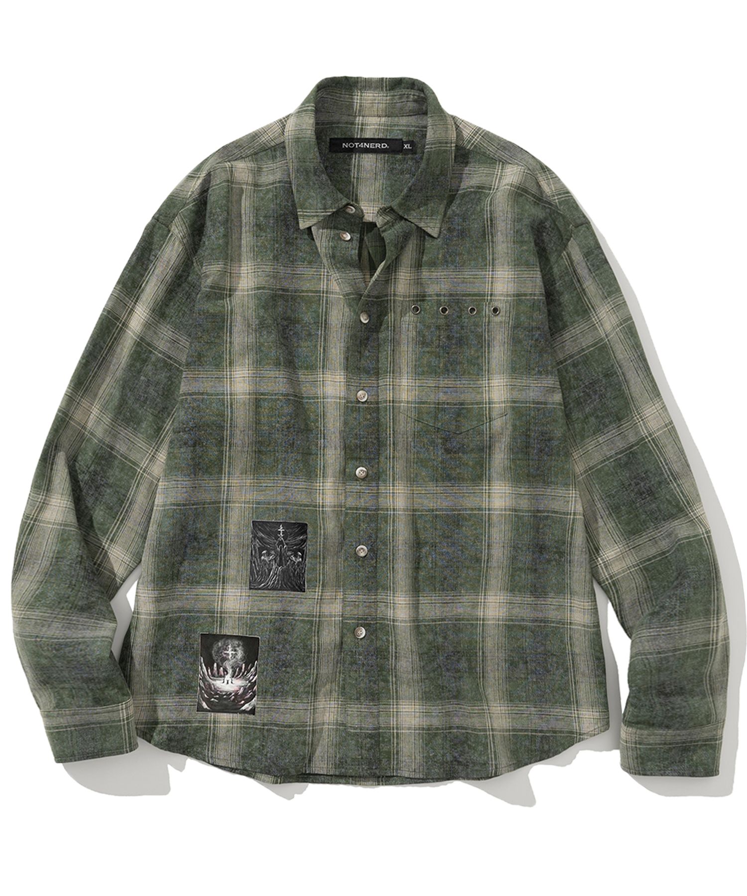 MUSINSA | NOT4NERD Temple Patch Checkered Shirt - Green