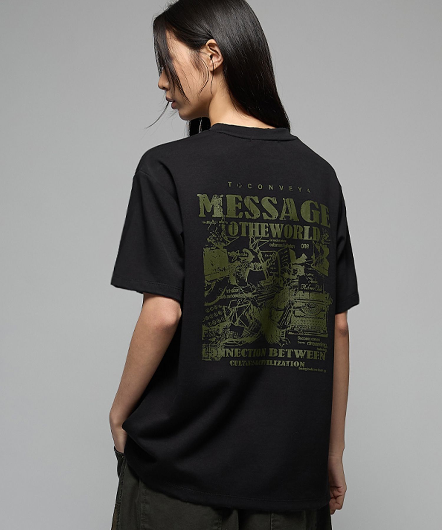 MUSINSA | HEDER HELEN Message damage half-T black