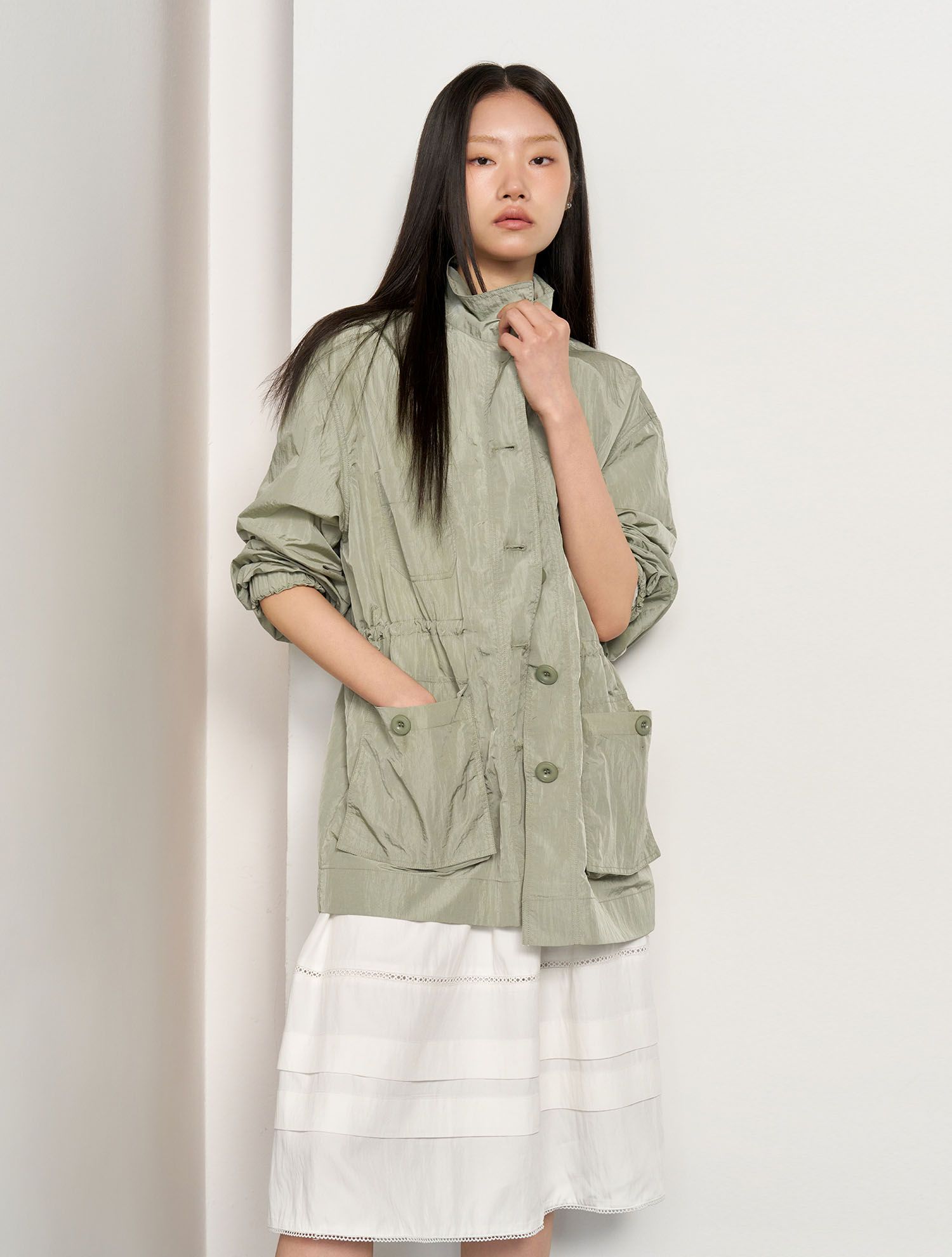 MUSINSA | GENERAL IDEA Glossy Feminine Windbreaker [MINT] / WBE1L07510