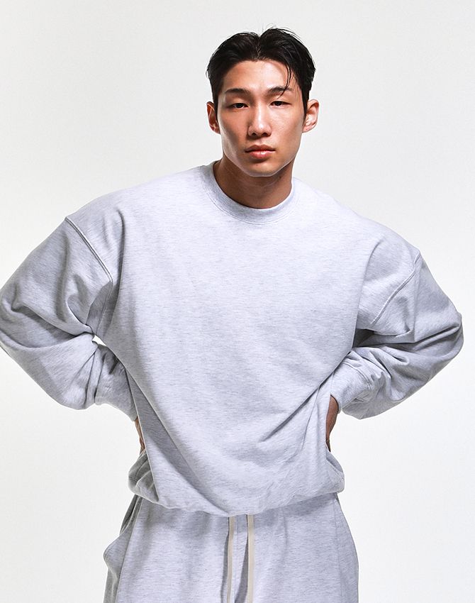 MUSINSA | RVD Wide Shoulder Muscle Fit Sweatshirt (Melange Grey)