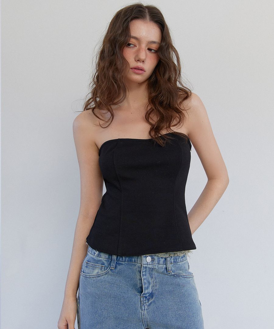MUSINSA | RENSE Line Zipper Tube Top Black