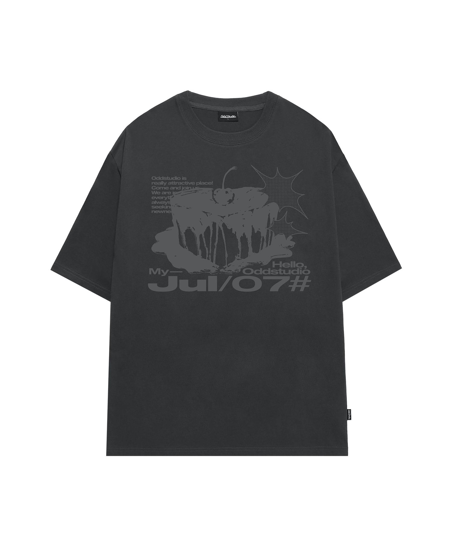 MUSINSA | ODDSTUDIO Heart Birthday Graphic Overfit T-Shirt - CHARCOAL