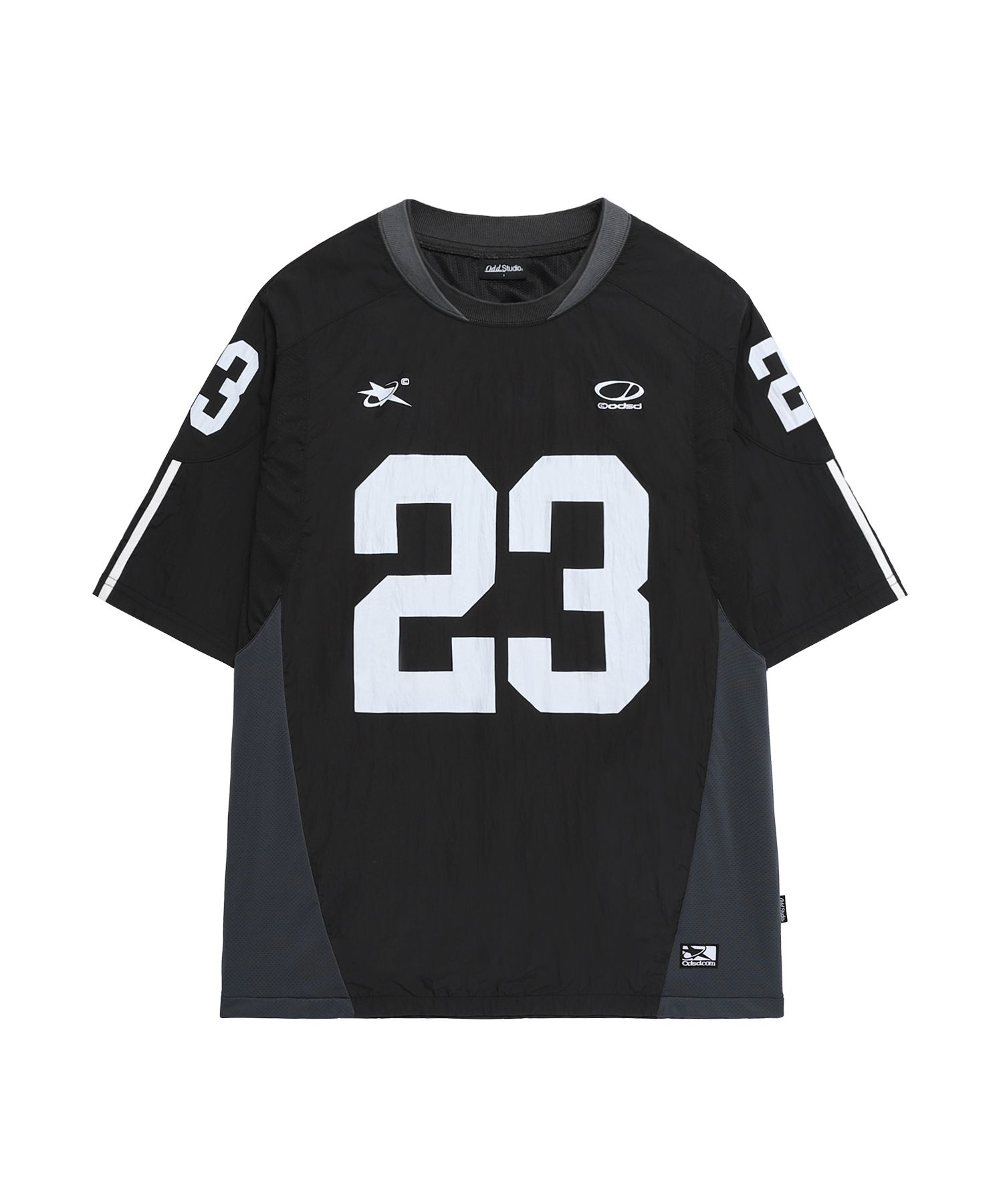 MUSINSA | ODDSTUDIO Sporty Nylon Football Overfit T-Shirt - BLACK