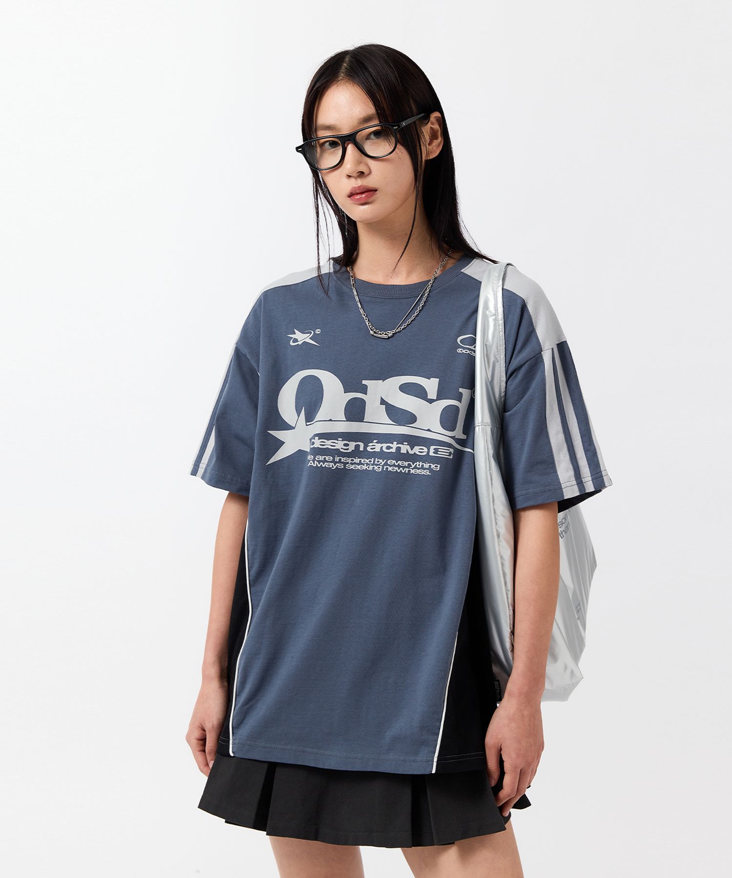 MUSINSA公式 | ODDSTUDIO ODSD Sporty Color Block Overfit T-Shirt - DUSTY BLUE