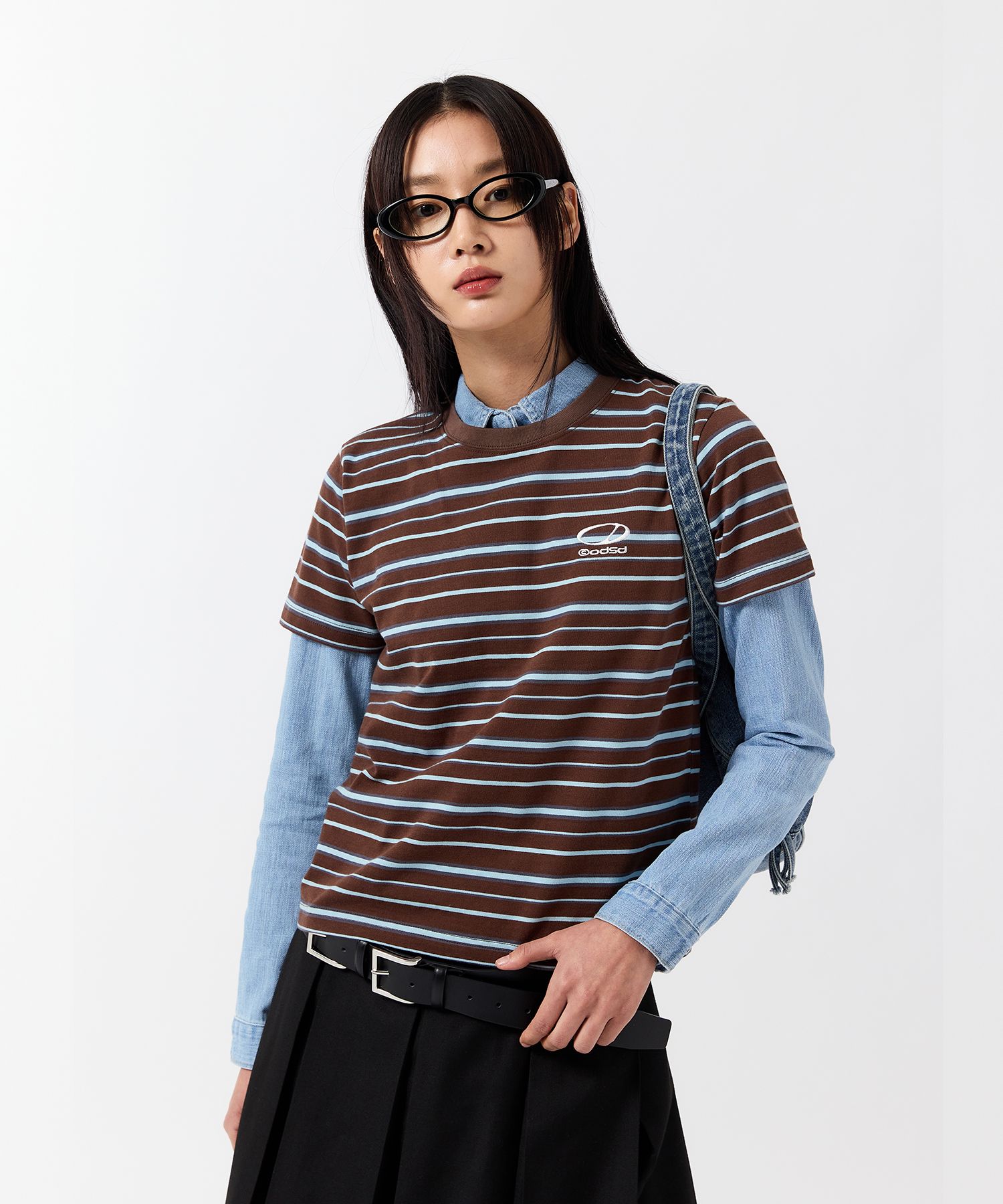 MUSINSA公式 | ODDSTUDIO ODSD Stripe Regular Fit T-Shirt - CHOCOLATE