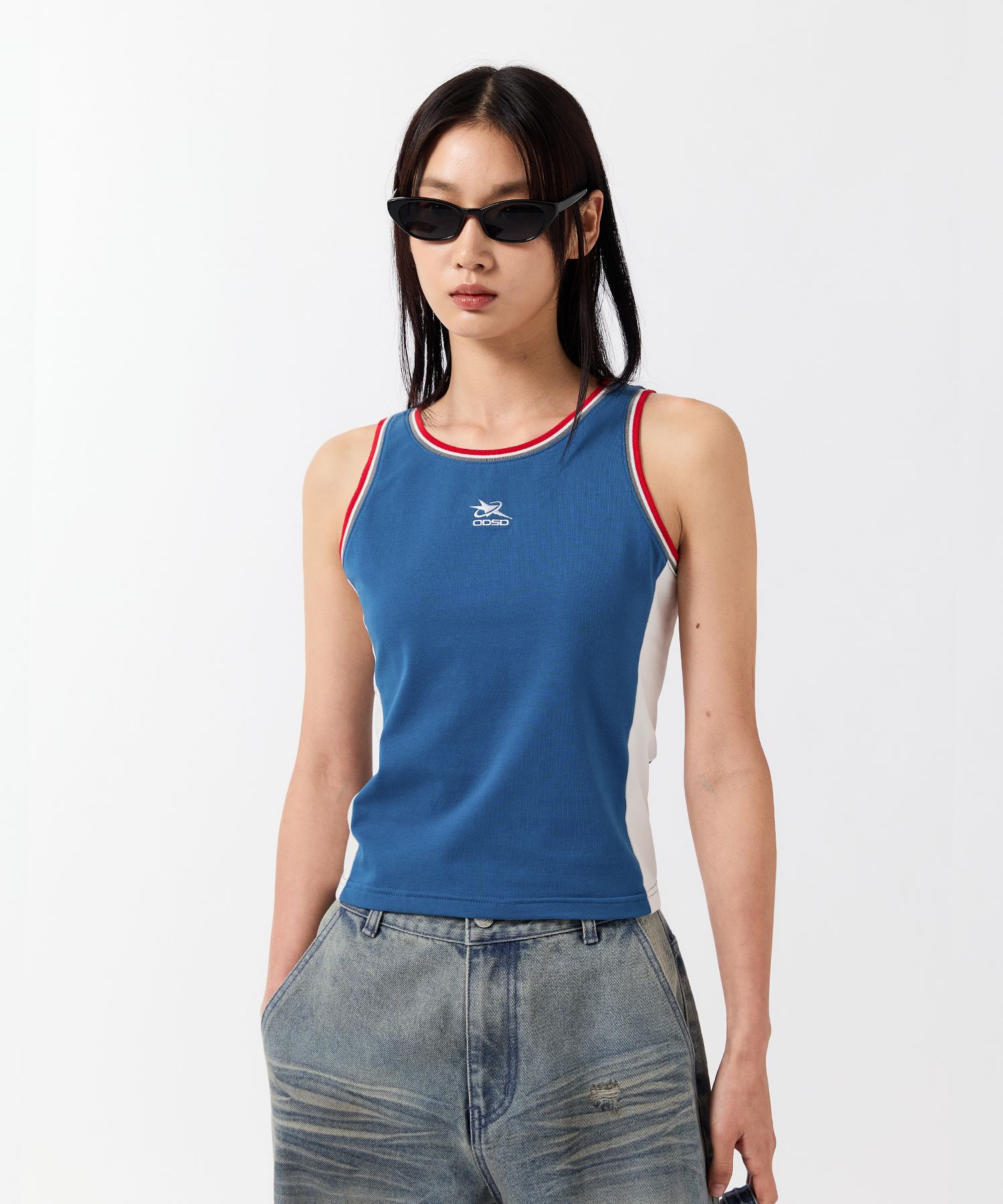 MUSINSA公式 | ODDSTUDIO Sporty Colorblock Sleeveless - BLUE / WHITE