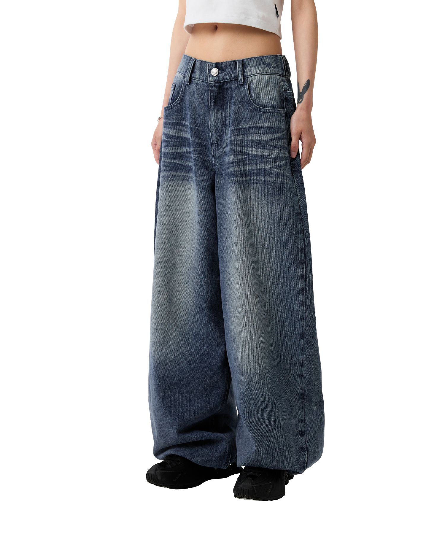 MUSINSA | ODDSTUDIO Salt Wash Balloon Fit Denim Pants - BLUE