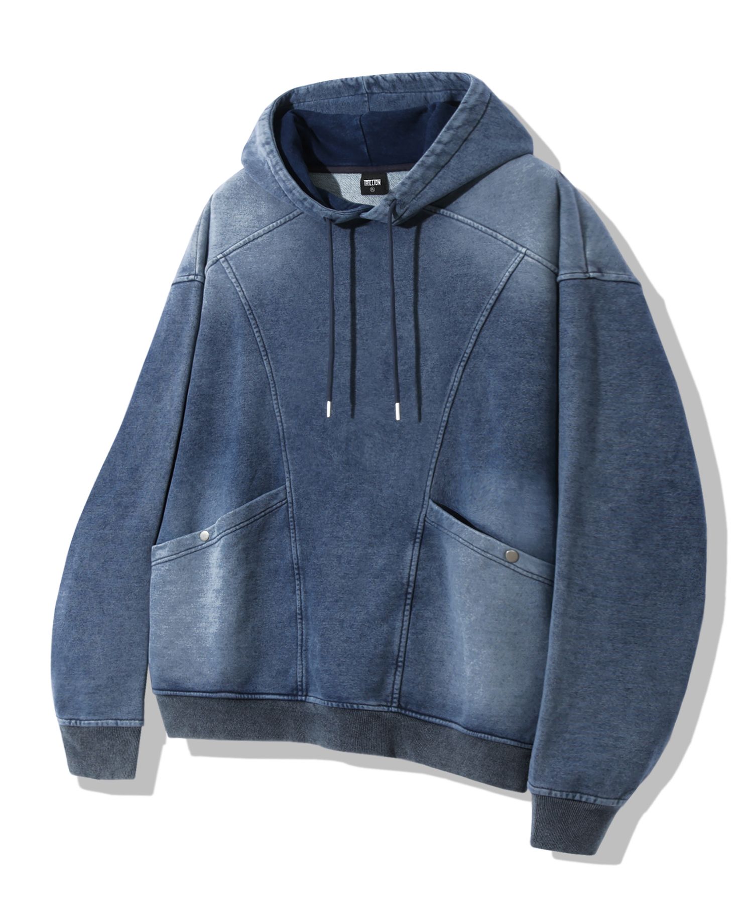 MUSINSA | TRILLION Incision Washed Denim Sweat Overfit Hoodie [Blue]