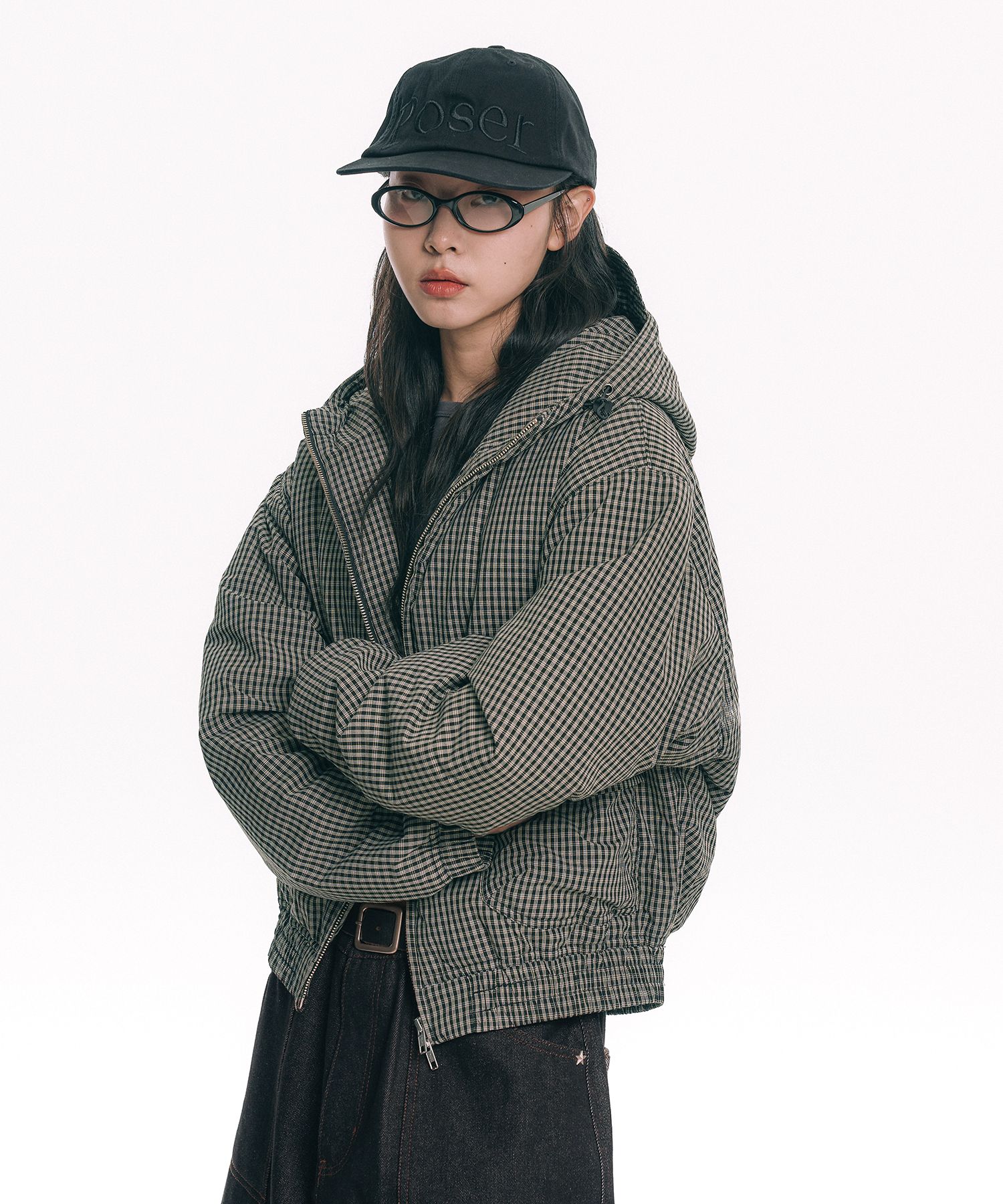 MUSINSA | MOO Check Hood Windbreaker Jumper - Black