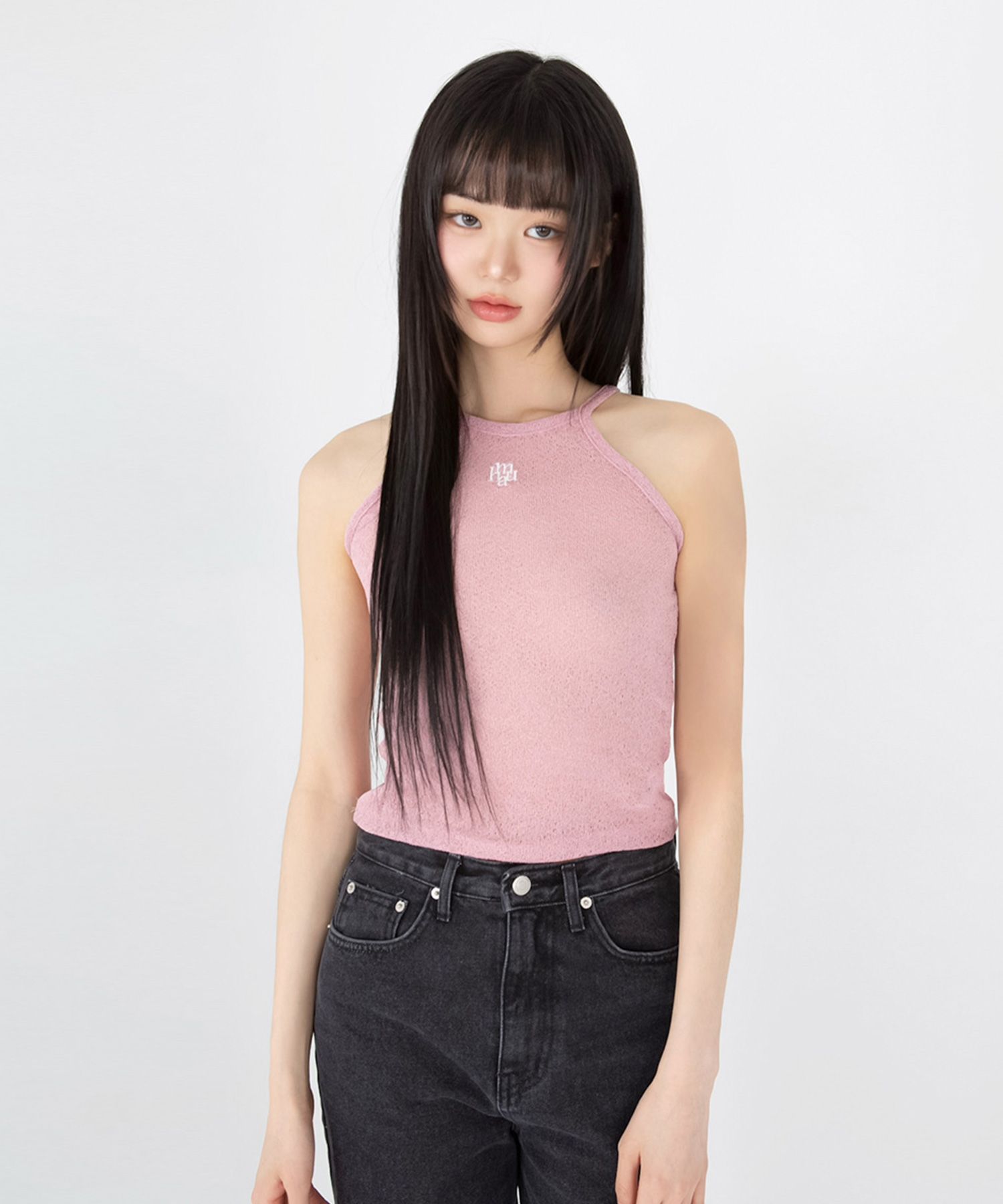 MUSINSA公式 | MUAHMUAH Stitch Logo Halter Neck Sleeveless [4 Colors]