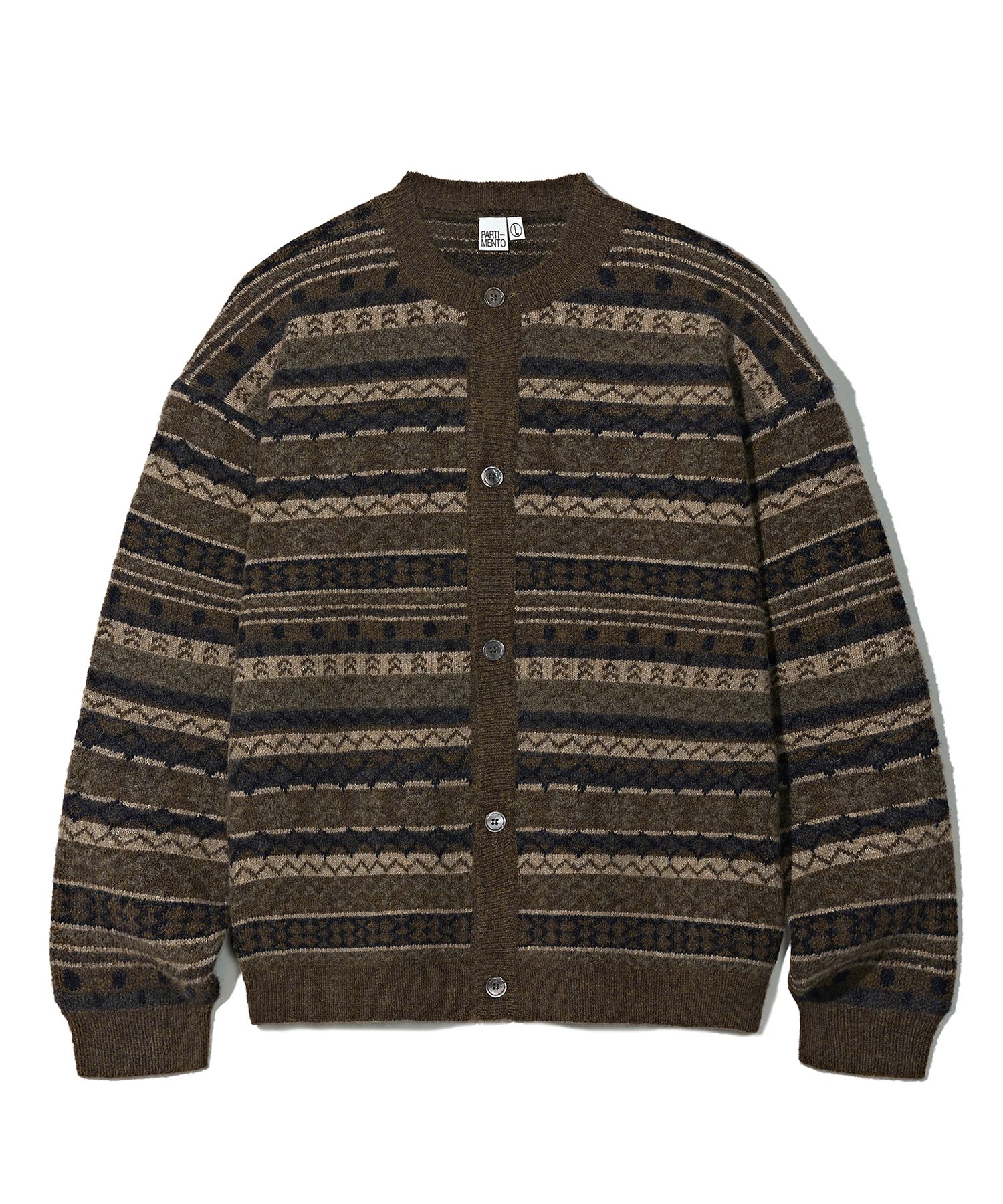 MUSINSA | PARTIMENTO Fair Isle Knit Round Cardigan Brown