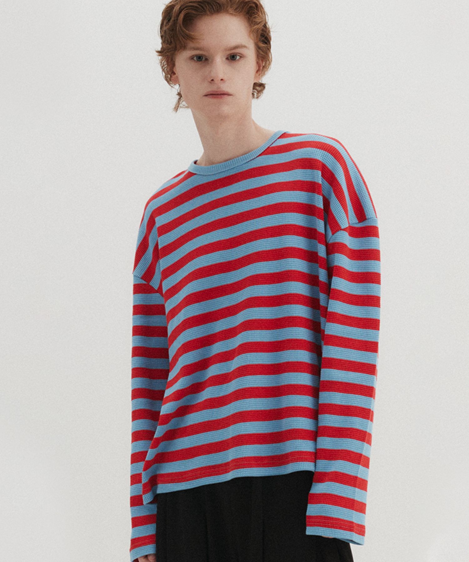 MUSINSA公式 | DNSR Essential Stripe Waffle Long Sleeve Red