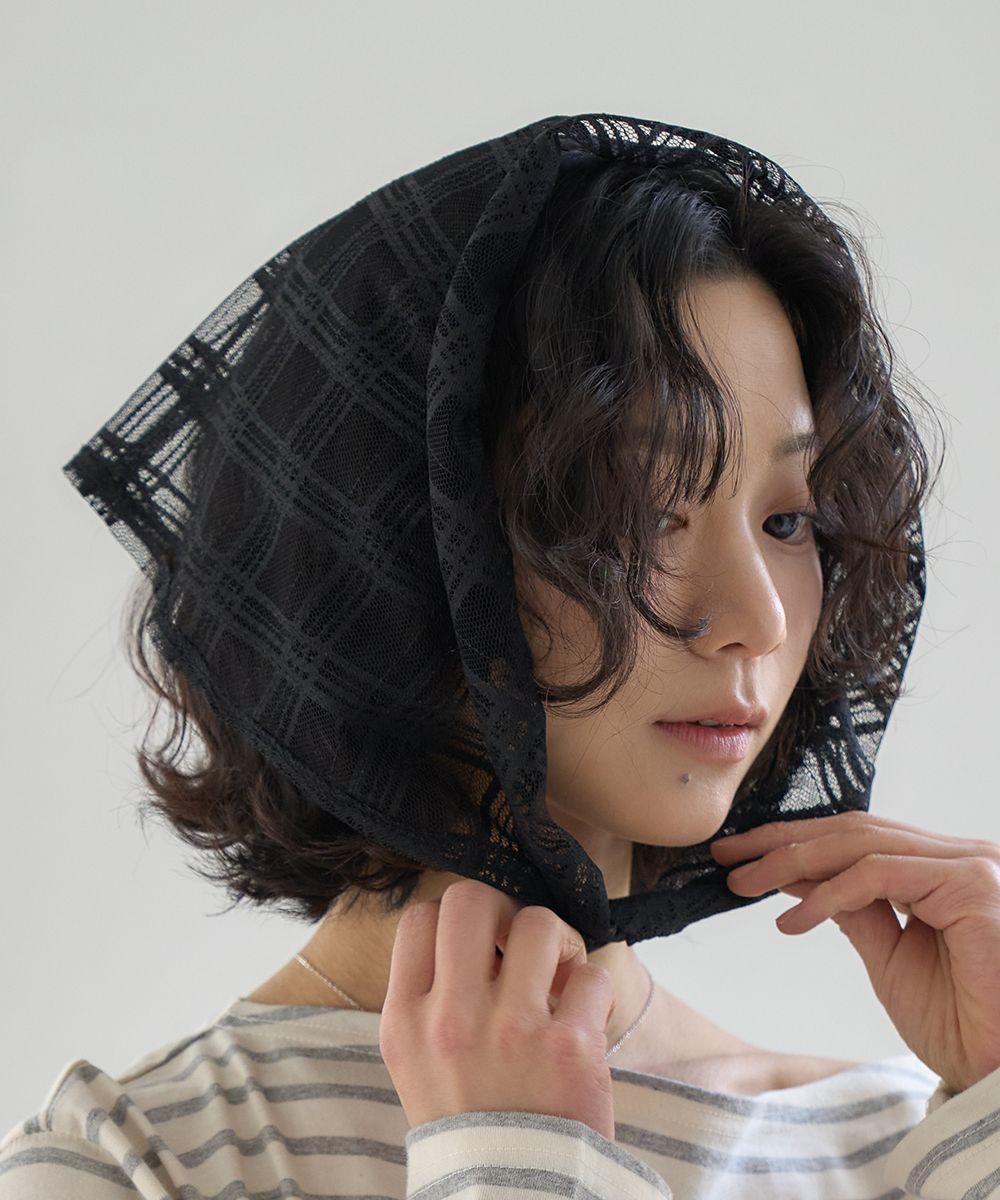 MUSINSA | THE GREEN LAB Check Lace Scarf [Black]