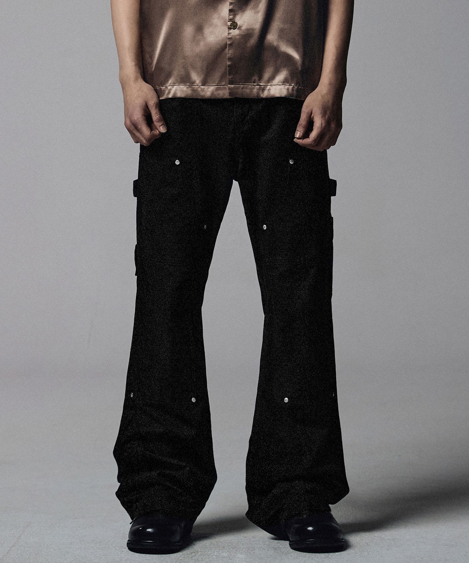 MUSINSA | NOT4NERD Double Knee Carpenter Flare Fit Cotton Pants - Black