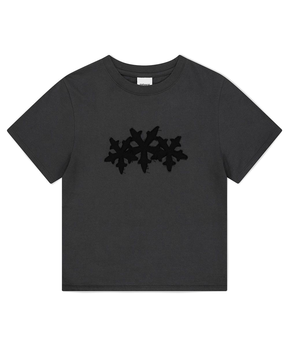 MUSINSA | MAHAGRID CUT OFF CROSS STAR TEE CHARCOAL(MG2FMFT586A)