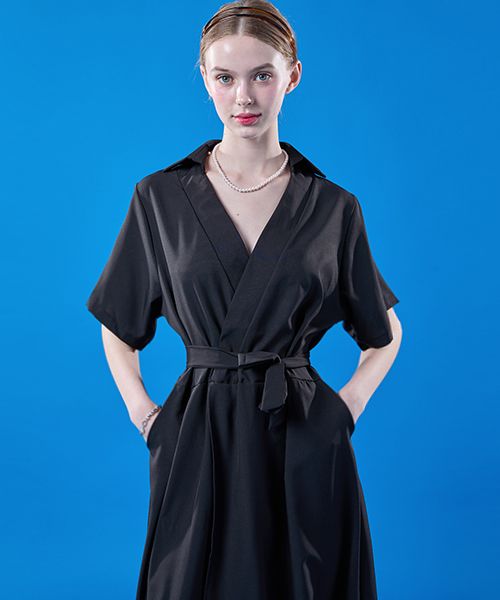 MUSINSA | KOLEAT Summer classic waist ribbon short sleeve maxi long one-piece dress [BLACK] KCL.