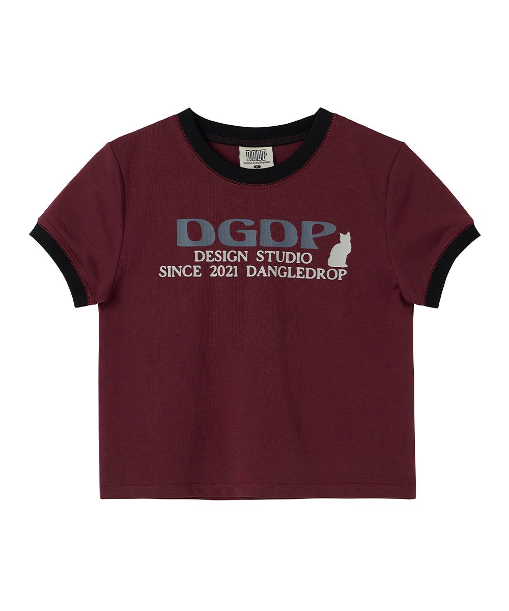 MUSINSA | DANGLEDROP DGDP CAT Ringer Crop Short Sleeve Burgundy