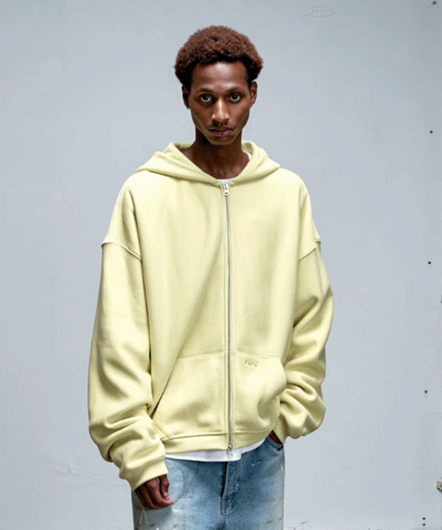 MUSINSA | ERER Men Oversized Sweat Hoodie Zip-Up Yellow