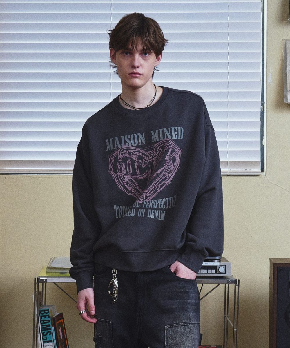 MUSINSA | MAISON MINED DOODLE HEART SWEATSHIRTS CHARCOAL