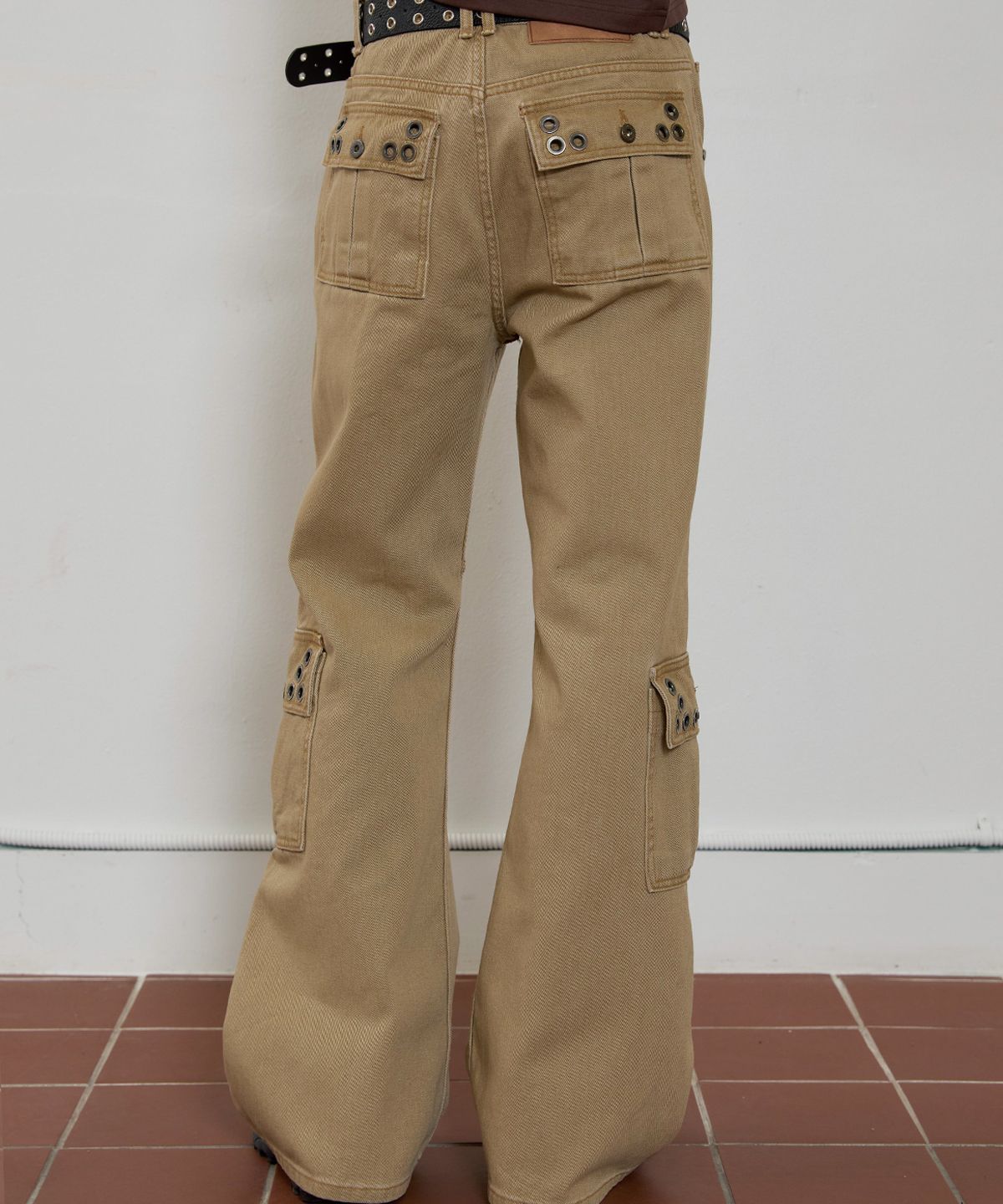 MUSINSA | ESC STUDIO eyelet denim bootcut pants(beige)