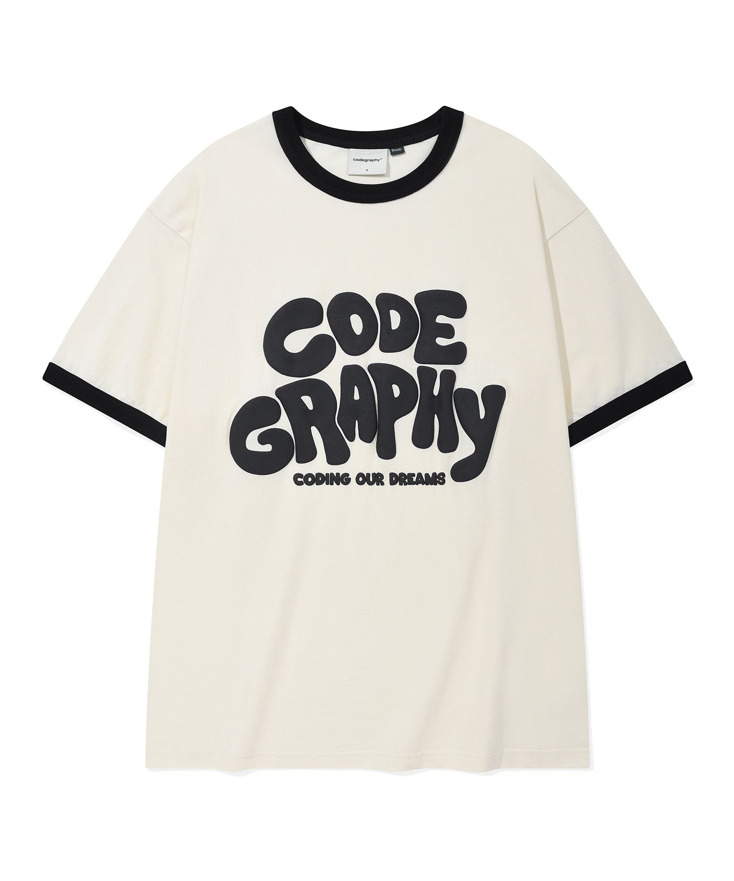 MUSINSA | Codegraphy JELLY Logo Ringer Short Sleeve T-Shirt_Cream