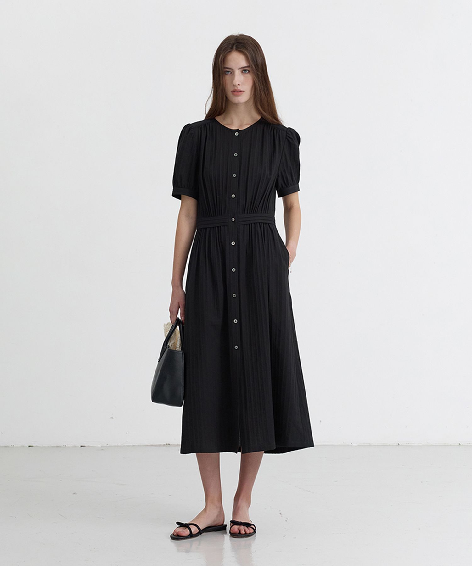 MUSINSA | DUNST FOR WOMEN MAXI SHIRRING DRESS_UDDR5B228_BLACK