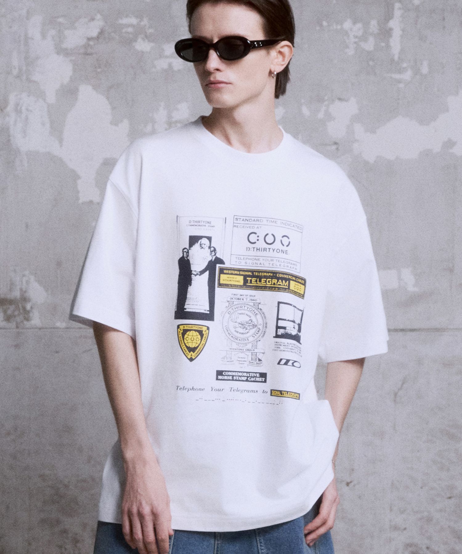 MUSINSA | D:THIRTYONE Morse code Collage T-Shirt (White)