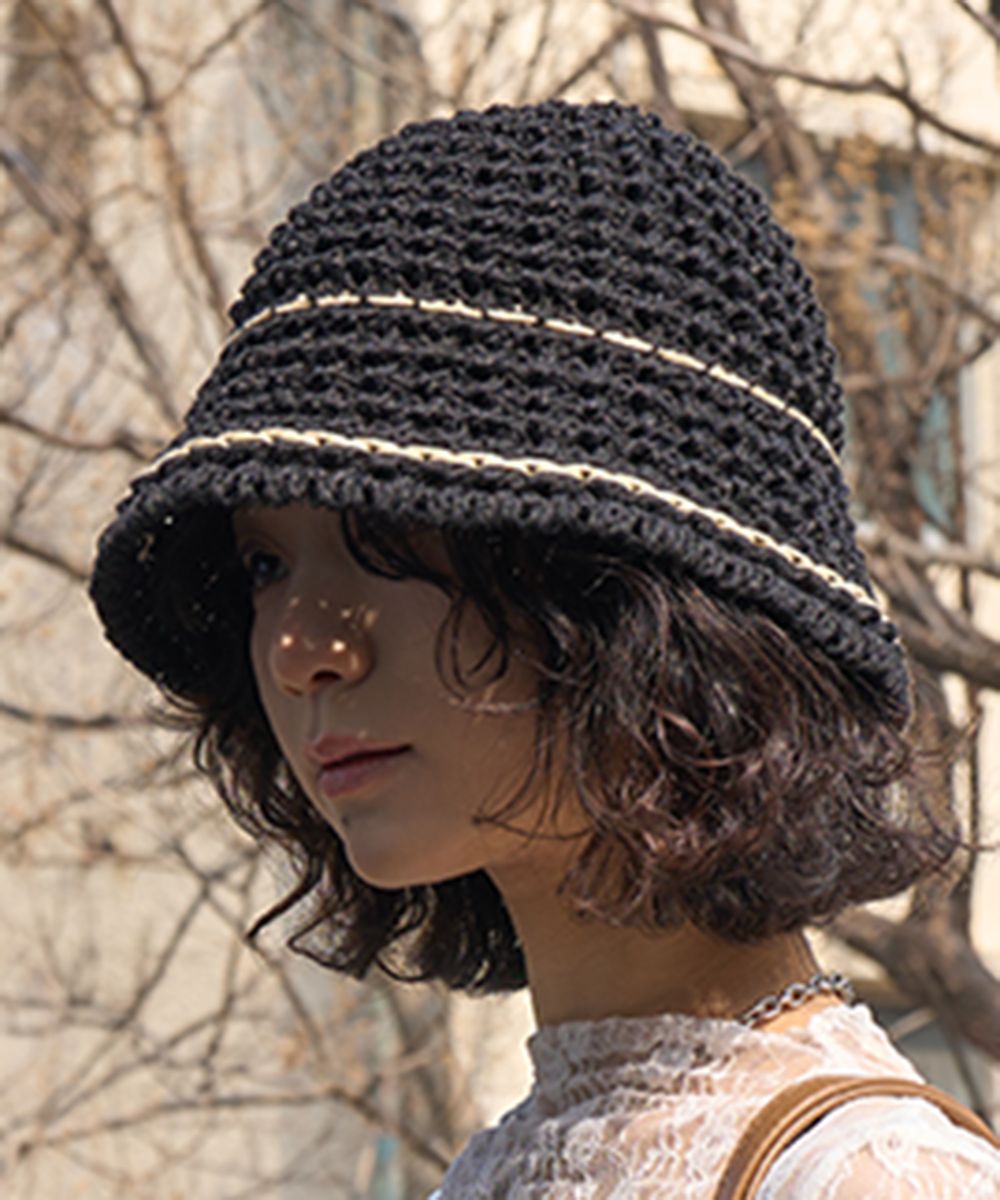MUSINSA公式 | THE GREEN LAB Summer Crochet Knit Bucket Hat [Black]